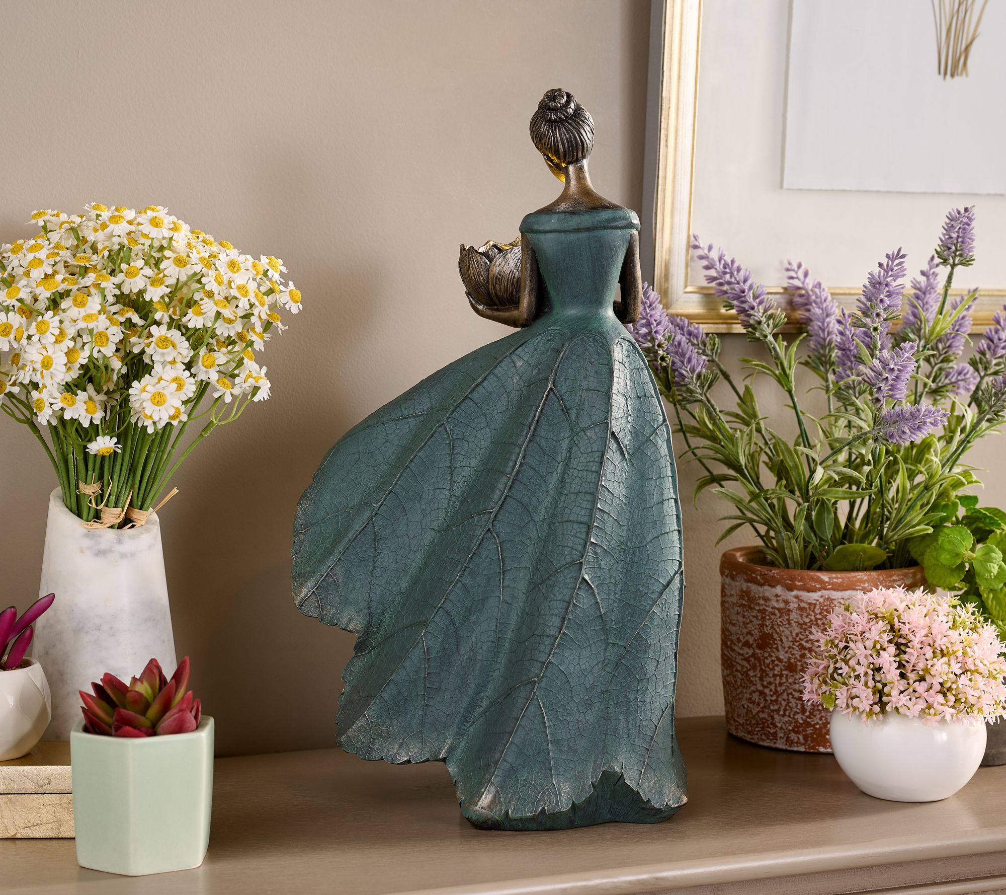 "As Is" 16" In/Outdoor Garden Maiden with Lit Bird Bath by Valerie ...