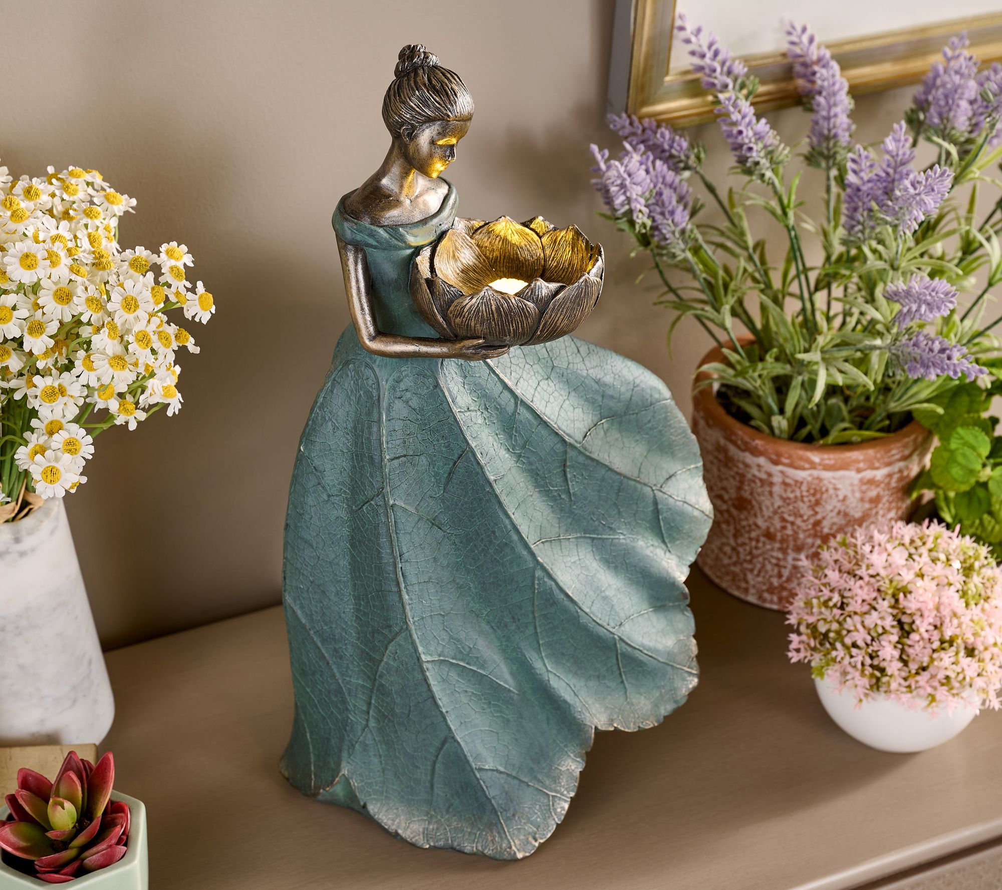 "As Is" 16" In/Outdoor Garden Maiden with Lit Bird Bath by Valerie ...