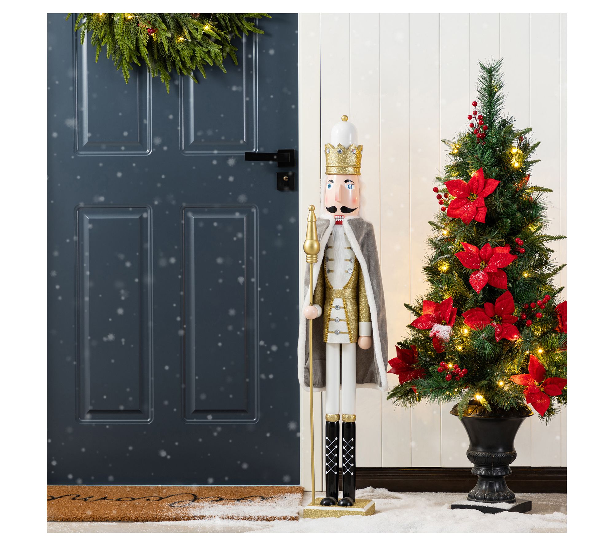 Glitzhome 42"H Wooden Christmas Silver DressedKing Nutcracker - QVC.com