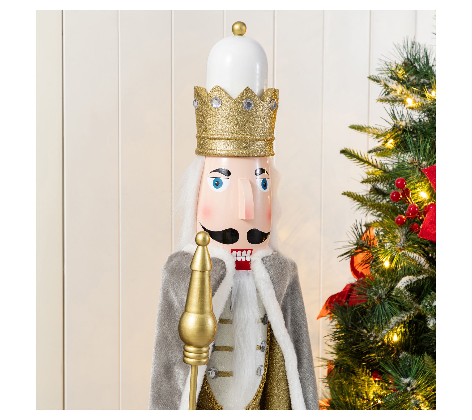 Glitzhome 42"H Wooden Christmas Silver DressedKing Nutcracker - QVC.com