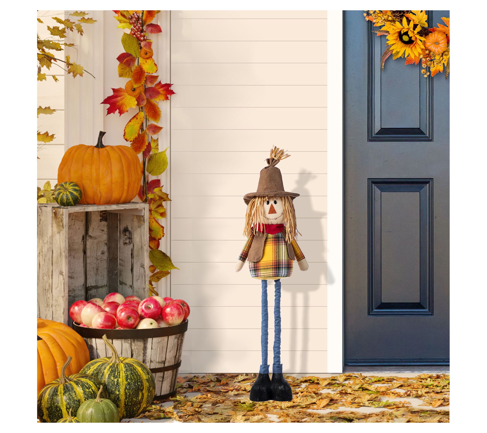 Glitzhome Fall Harvest Porch Scarecrow with Telescoping Legs - QVC.com