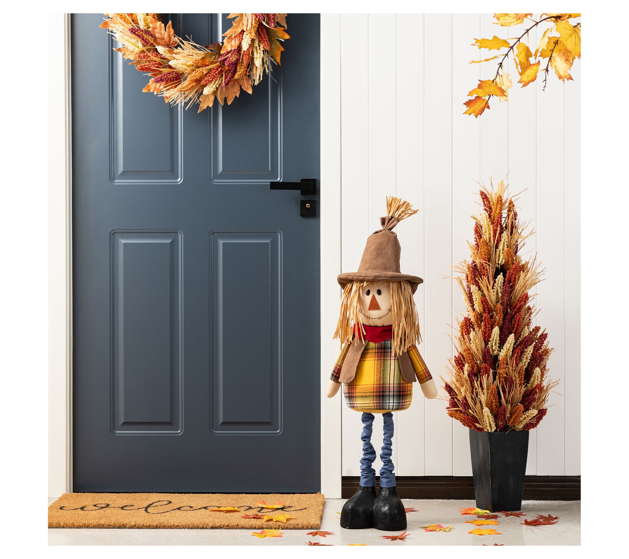 Glitzhome Fall Harvest Porch Scarecrow with Telescoping Legs - QVC.com