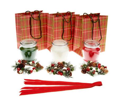 Set of 3 Candles with Garlands and Gift Bags by Valerie - QVC.com