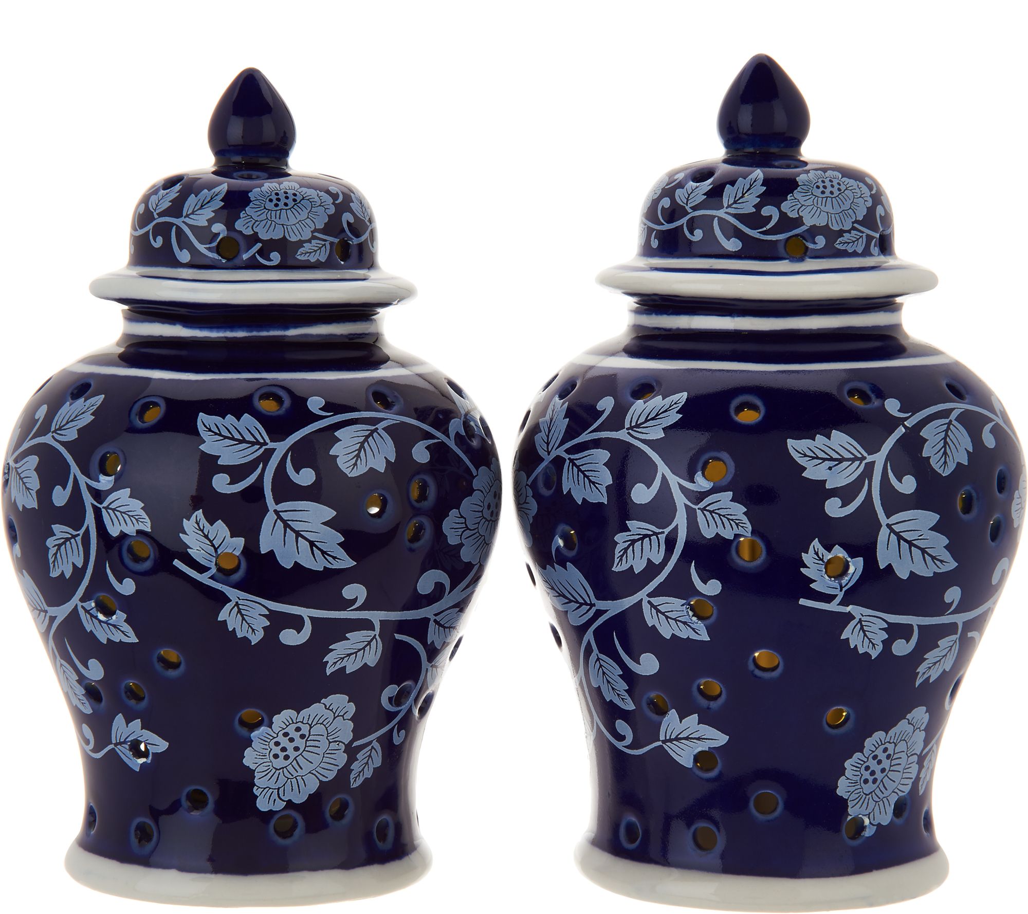Set of (2) 6" Iluminated Color Reverse Ginger Jar Urns by Valerie - QVC.com