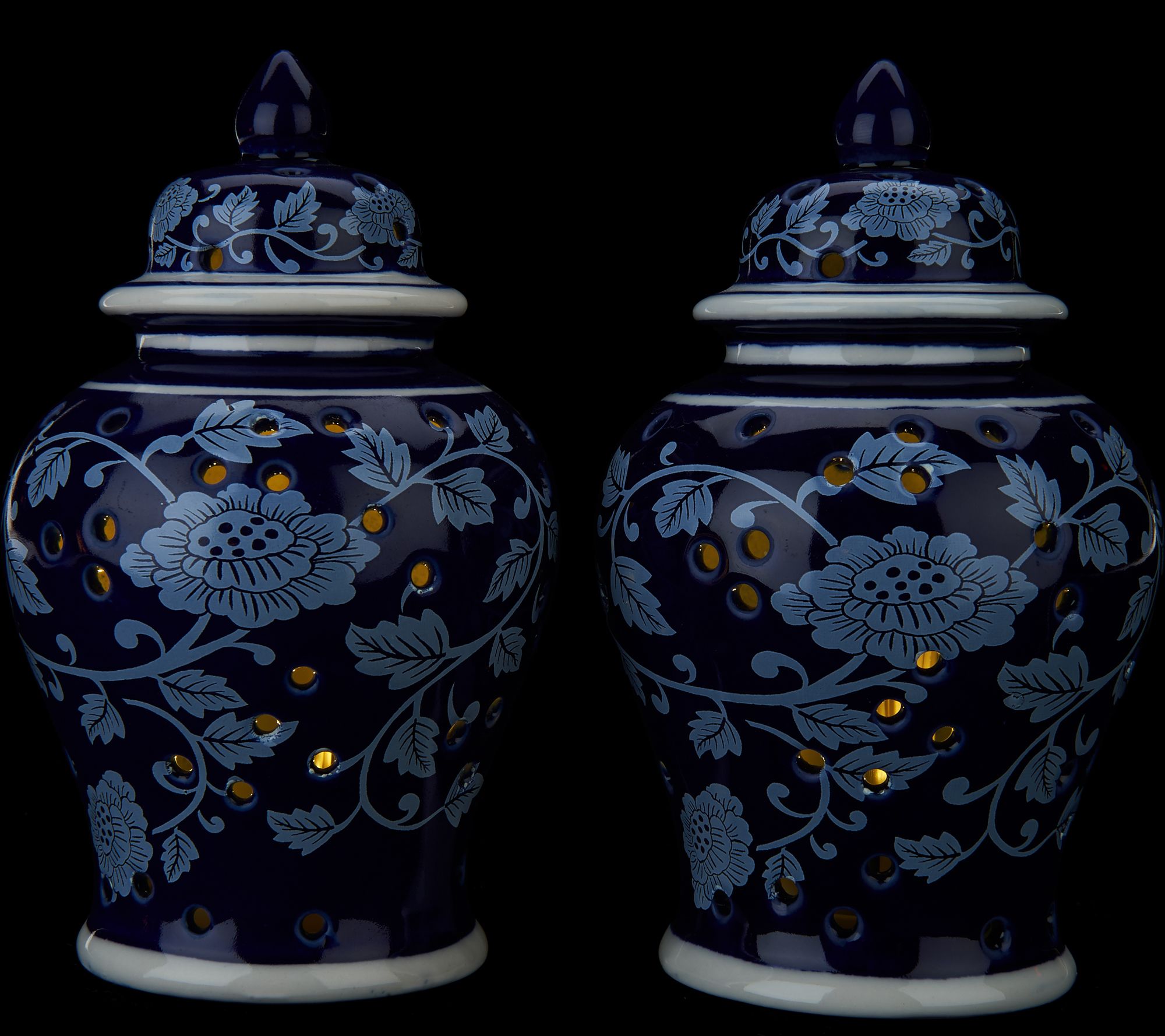 Set of (2) 6" Iluminated Color Reverse Ginger Jar Urns by Valerie - QVC.com