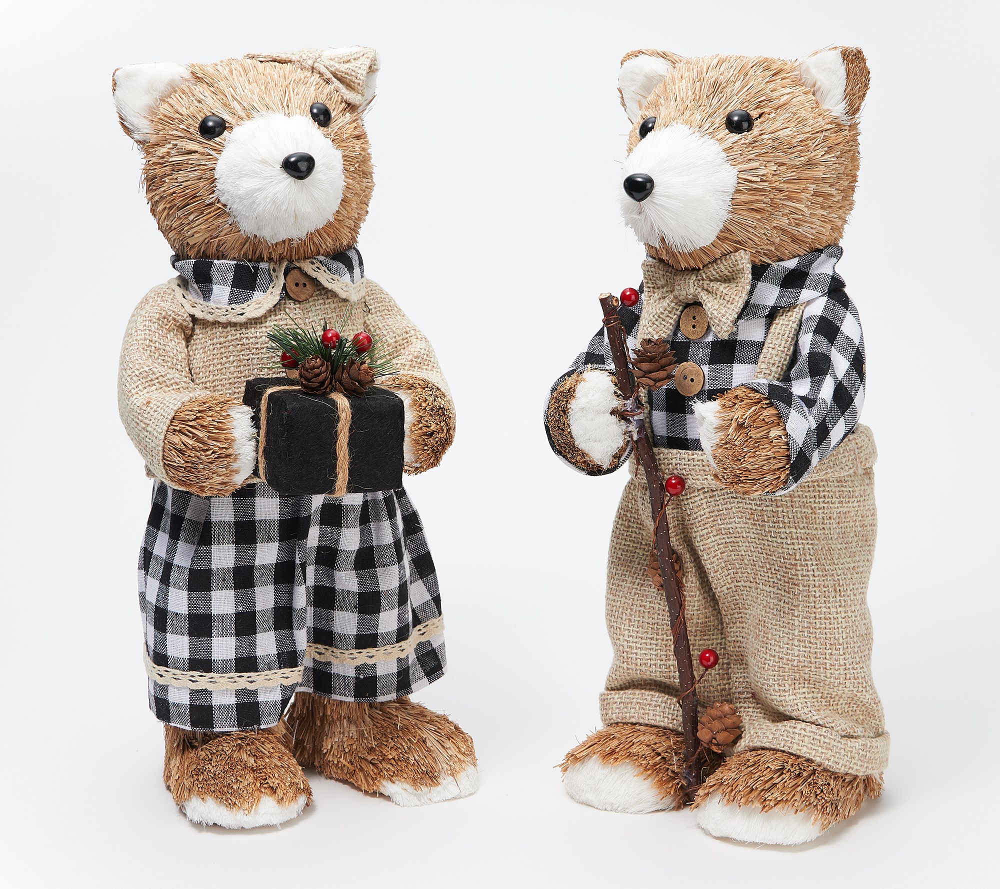 Set of 2 Holiday Sisal Bear Couple Figures by Valerie - QVC.com