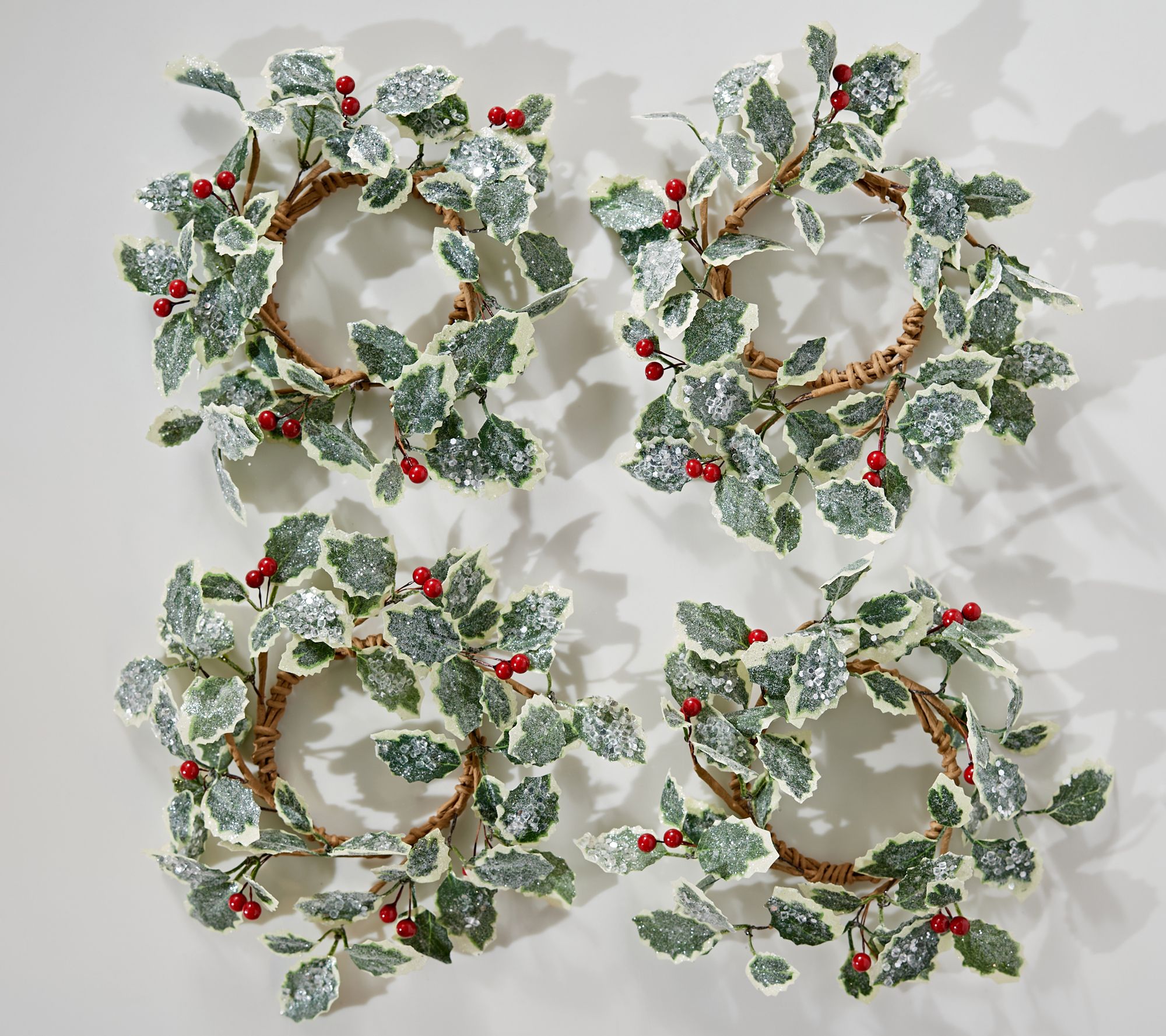 "As Is" Set of 4 Frosted Holly Berry Candle Rings by Valerie - QVC.com