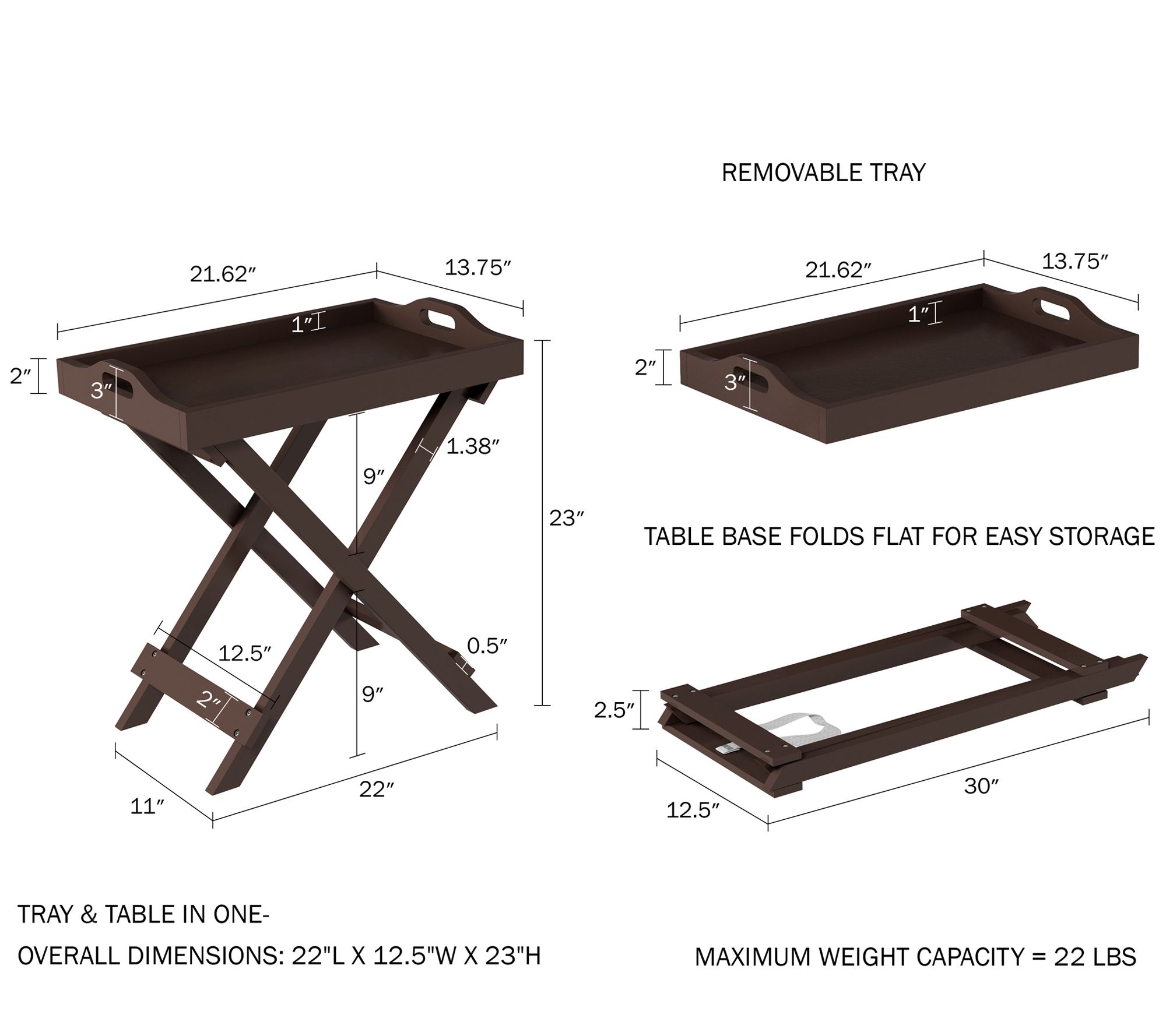 Lavish Home Folding End Table Portable Wooden Side Table - QVC.com