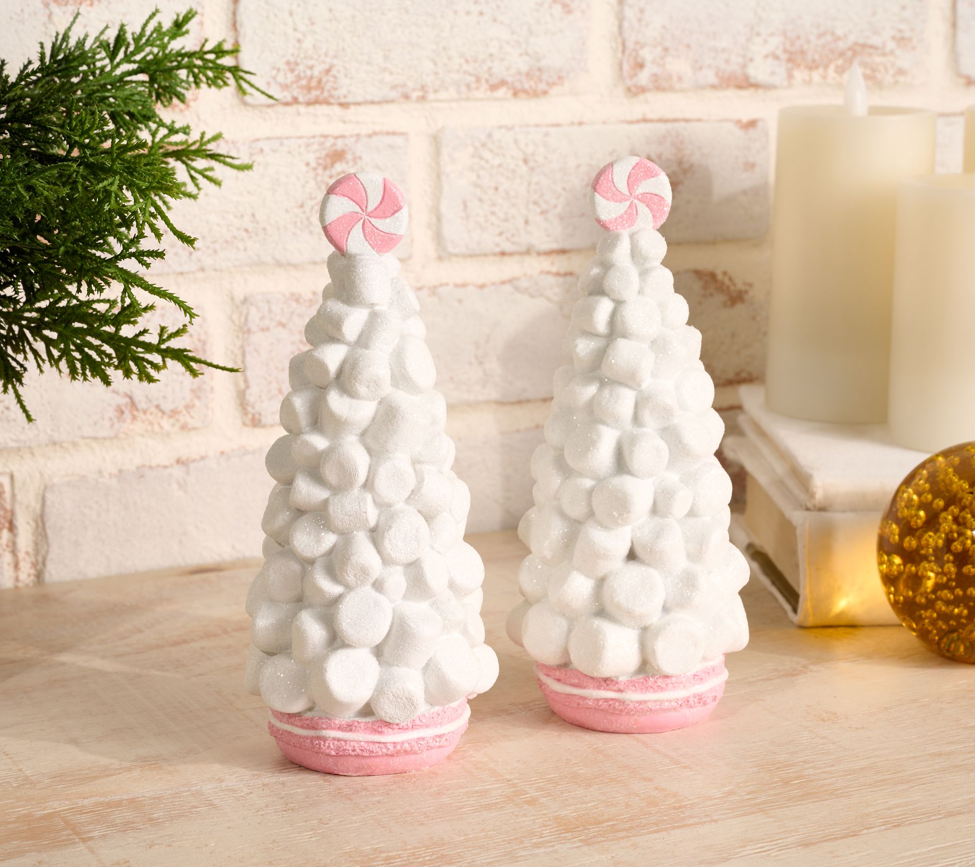 "As Is" Set of 2 8" Glittered Marshmallow Trees by Valerie - QVC.com