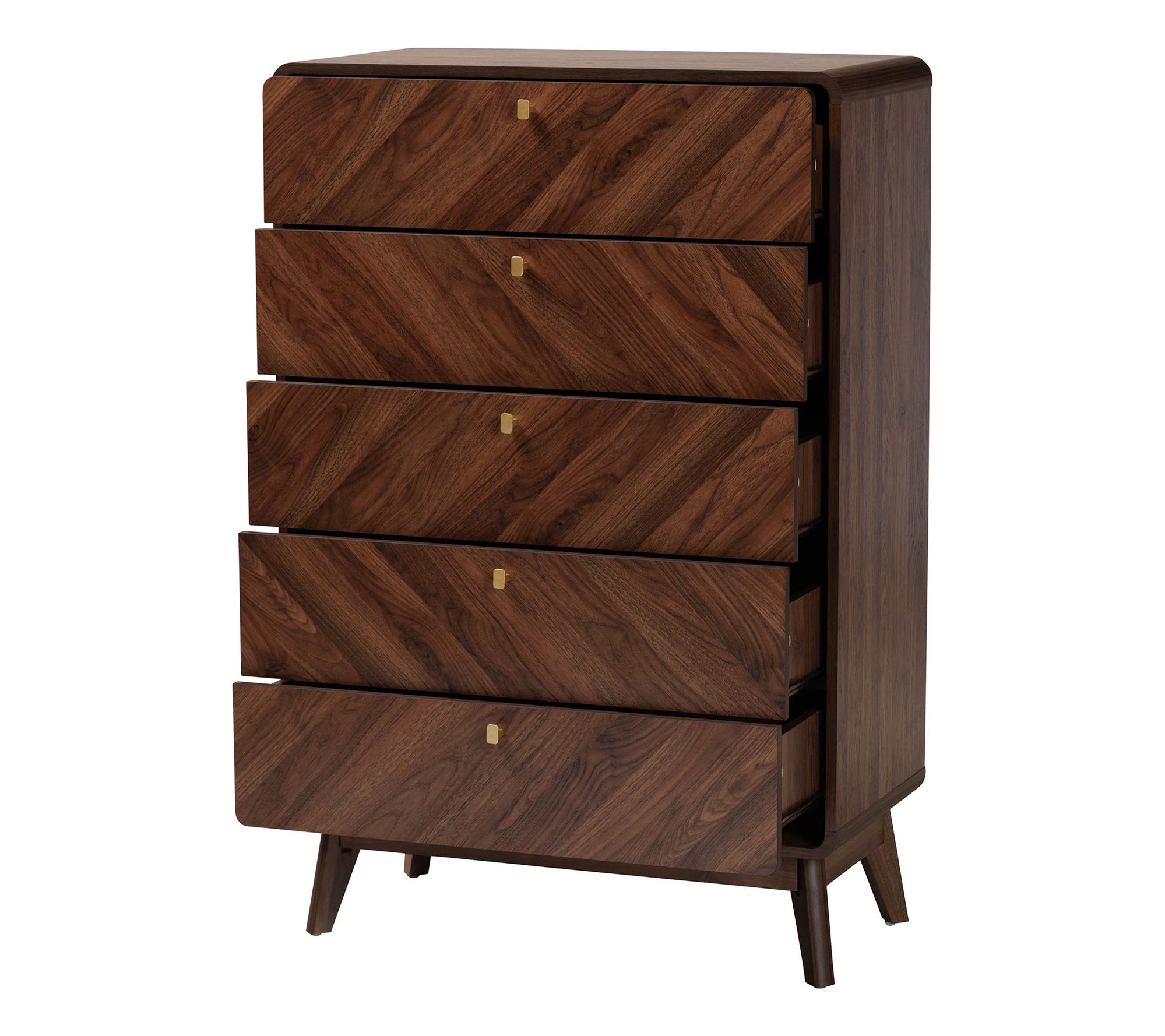 Baxton Studio Markell Walnut Brown Wood 5-Drawer Chest - QVC.com