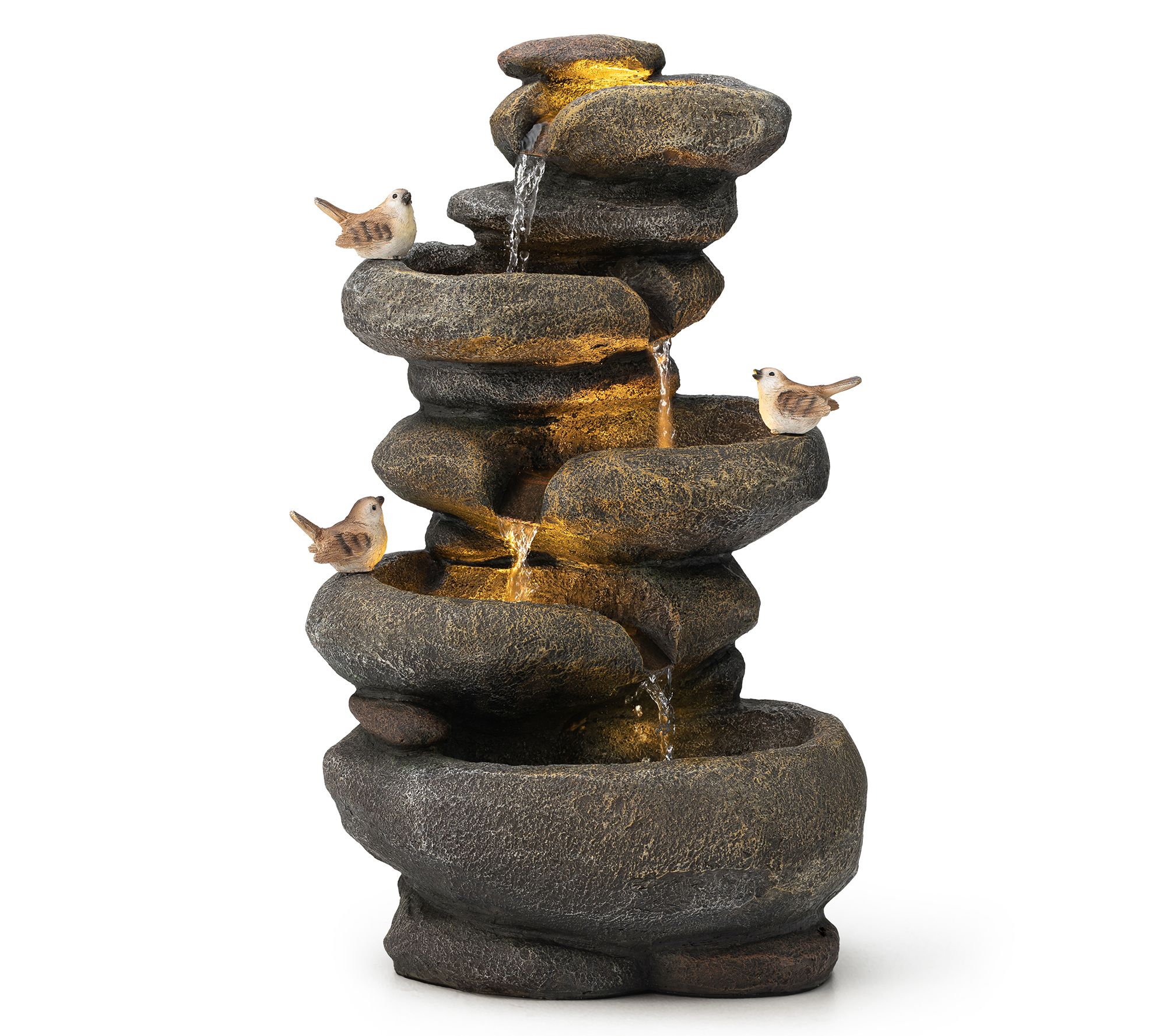 Glitzhome 23'' 5-Tiered LED Lit Stacked Stone Outdoor Fountain - QVC.com