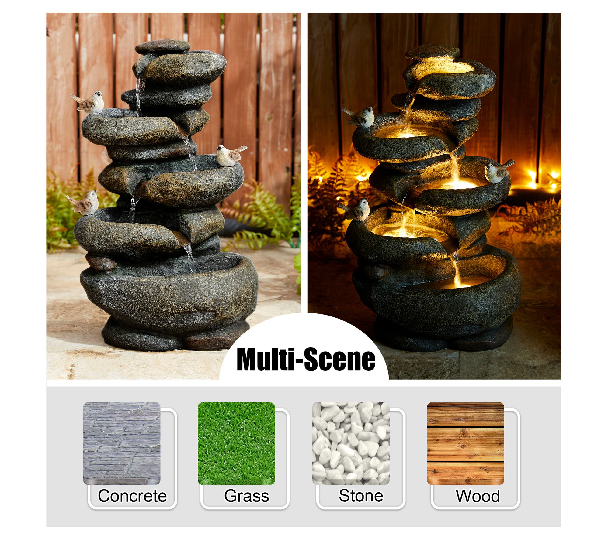 Glitzhome 23'' 5-Tiered LED Lit Stacked Stone Outdoor Fountain - QVC.com