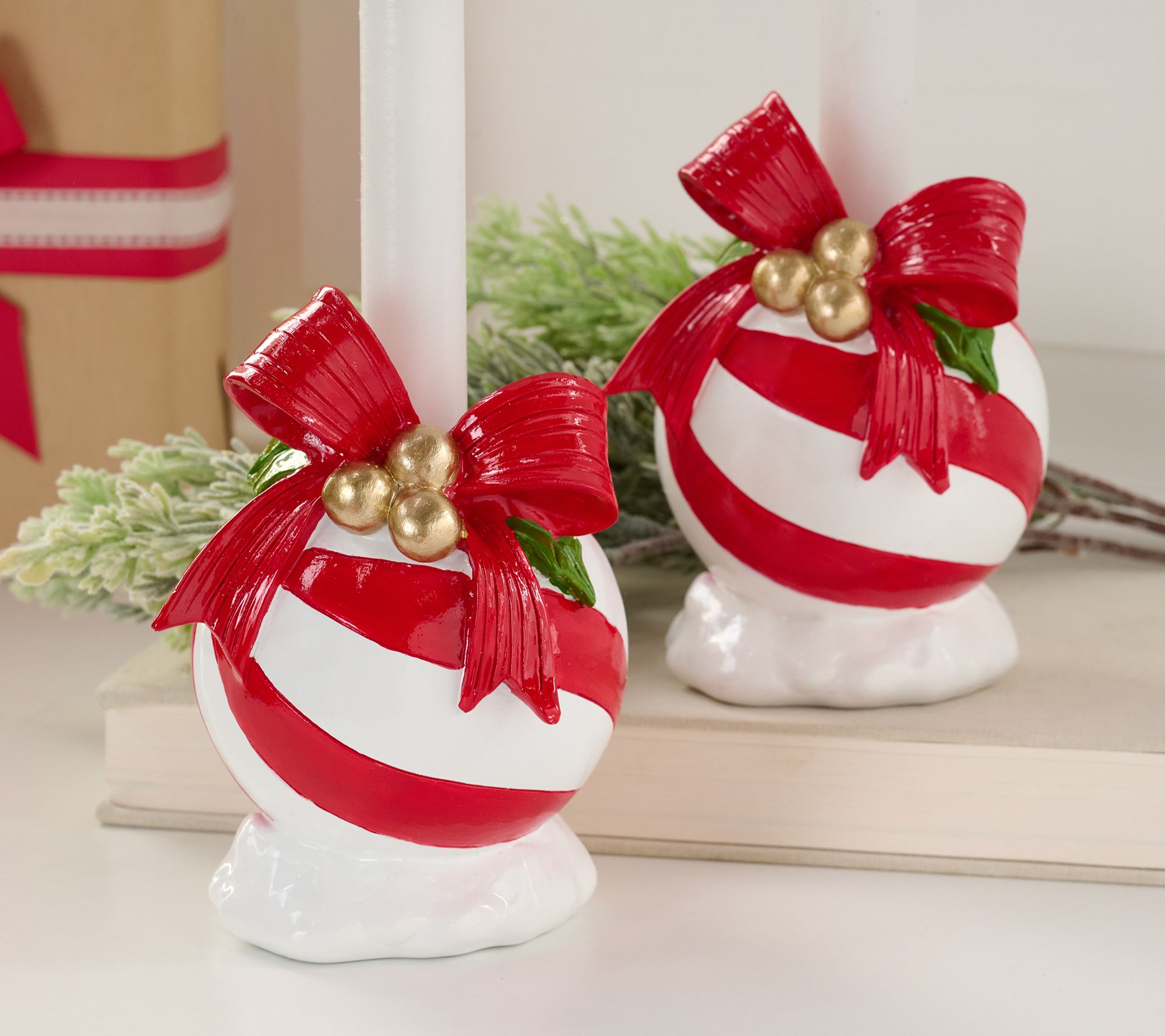 Set of 2 Peppermint Ball Taper Holders by Valerie - QVC.com