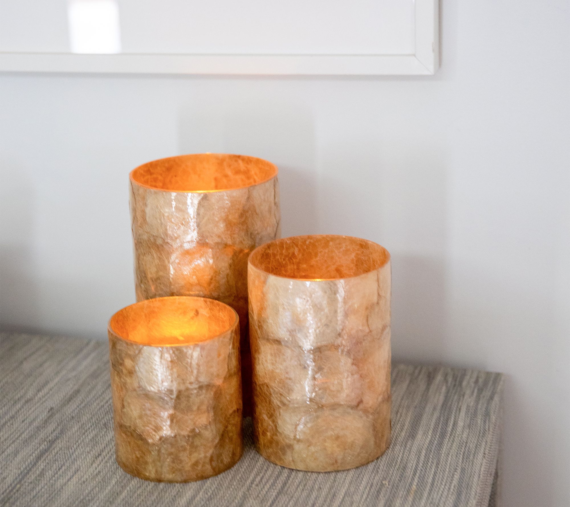 Set of 3 Capiz Hurricanes with LED Candles by Lauren McBride - QVC.com