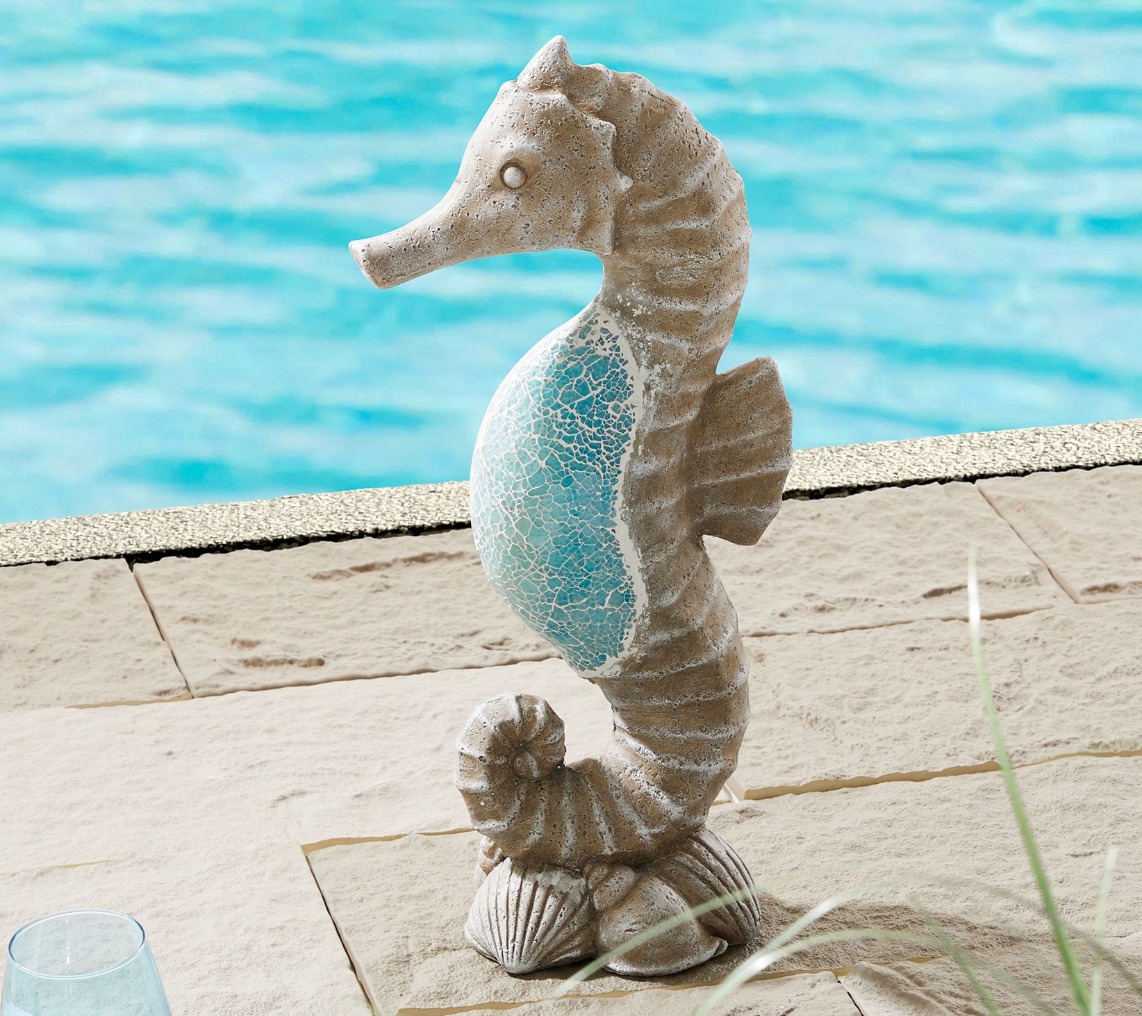 Glitzhome 21" Faux Granite Mosaic Beach SeaHorse Garden Statue - QVC.com