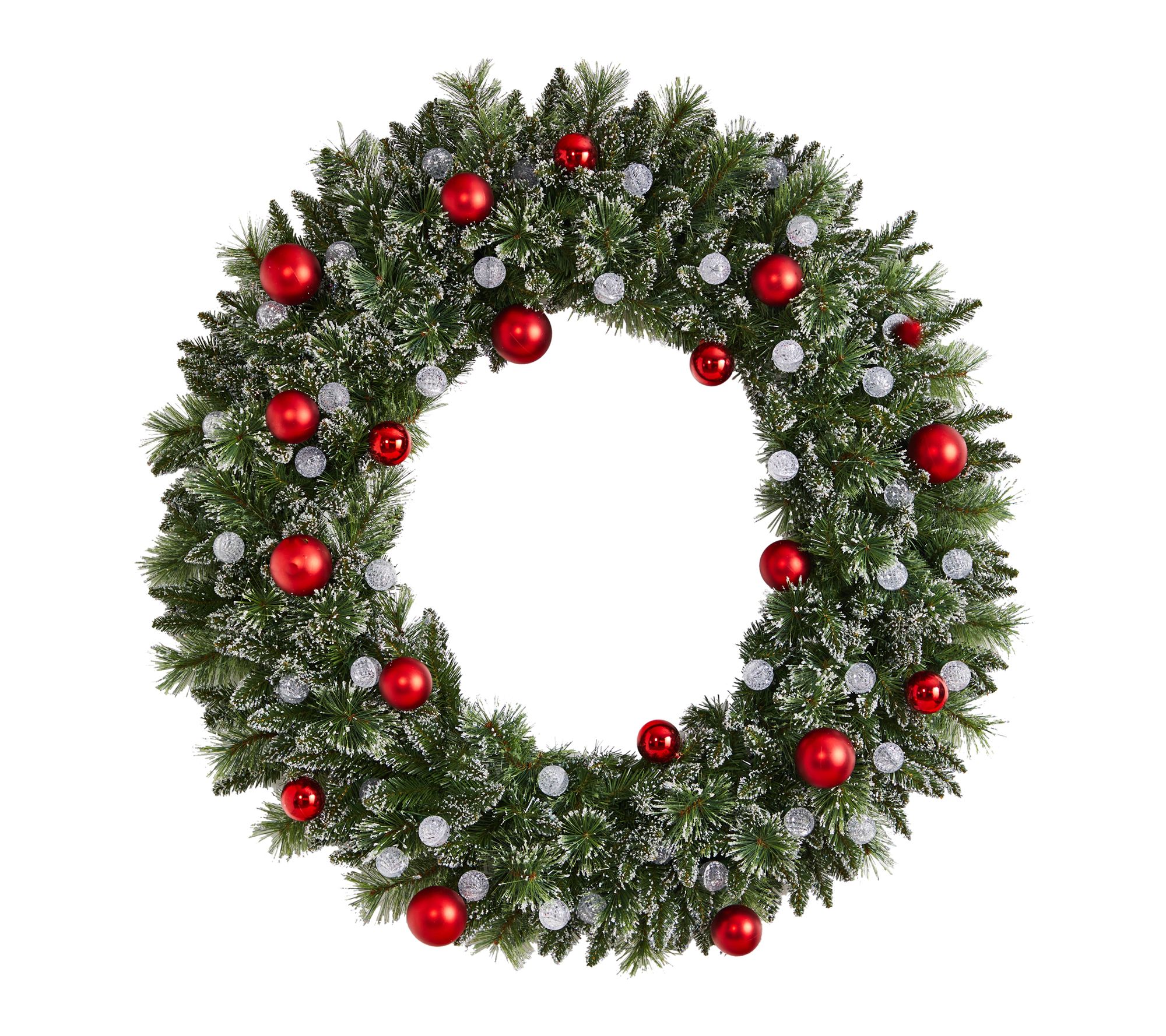 Nearly Natural 4' Oversized Fr osted Wreath w/ 40 Globe Light - QVC.com