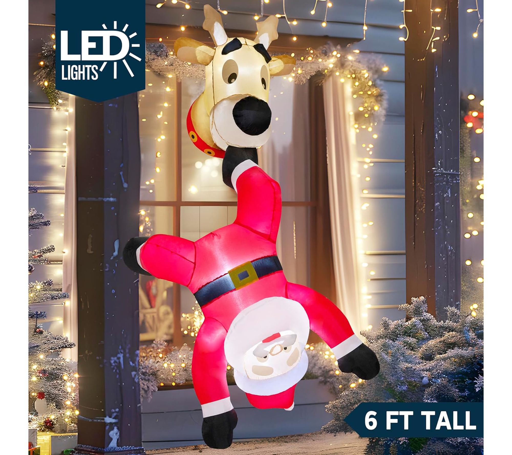 Joyfy 6ft Christmas Inflatable Falling Santa with Reindeer - QVC.com