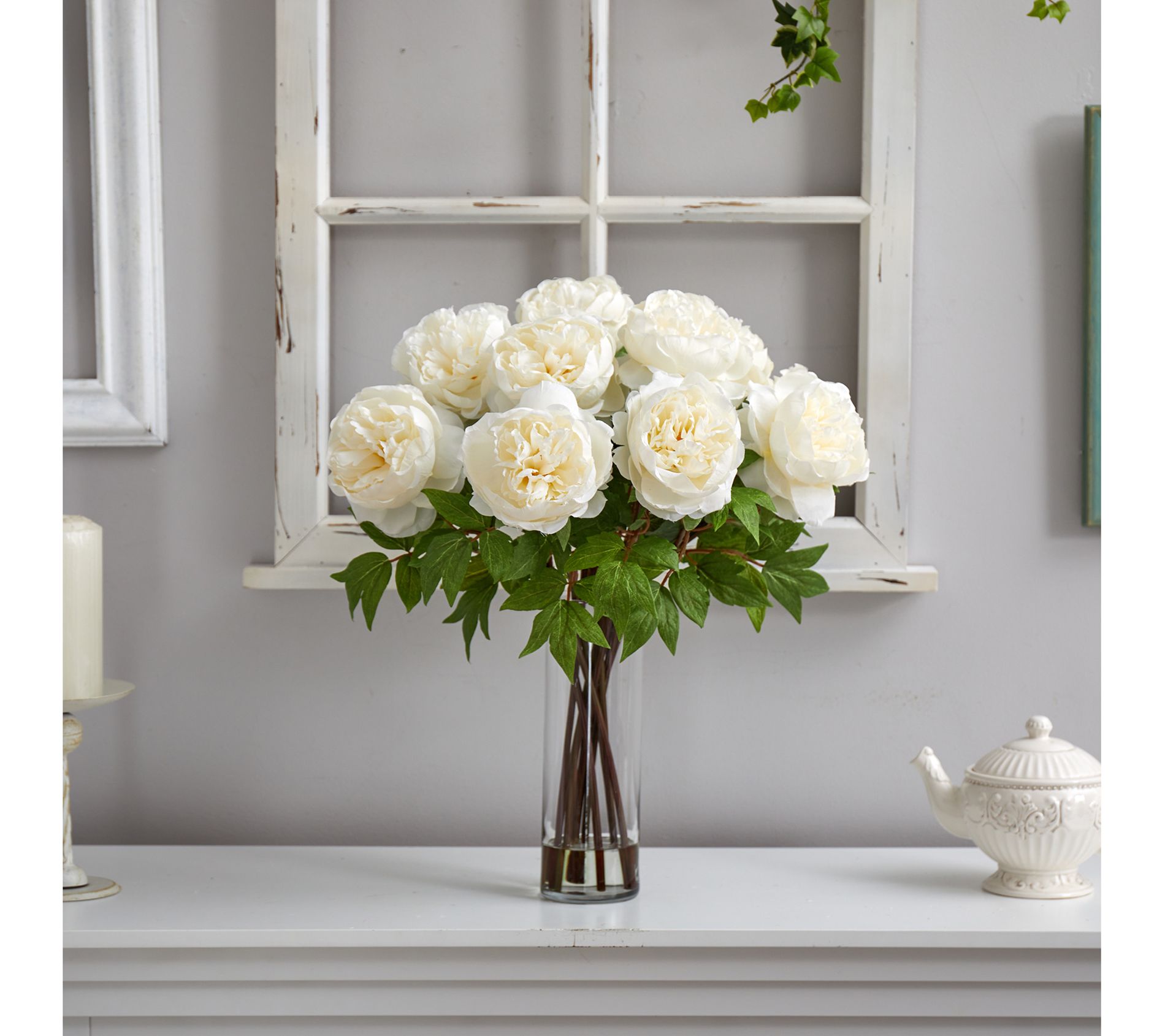 Nearly Natural 22" Peony in Glass Cylinder Vase - QVC.com