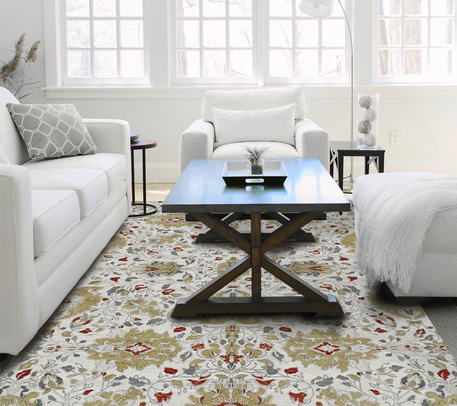 Ruggable Washable Rug - Traditional Floral Cream 5' x 7' - QVC.com