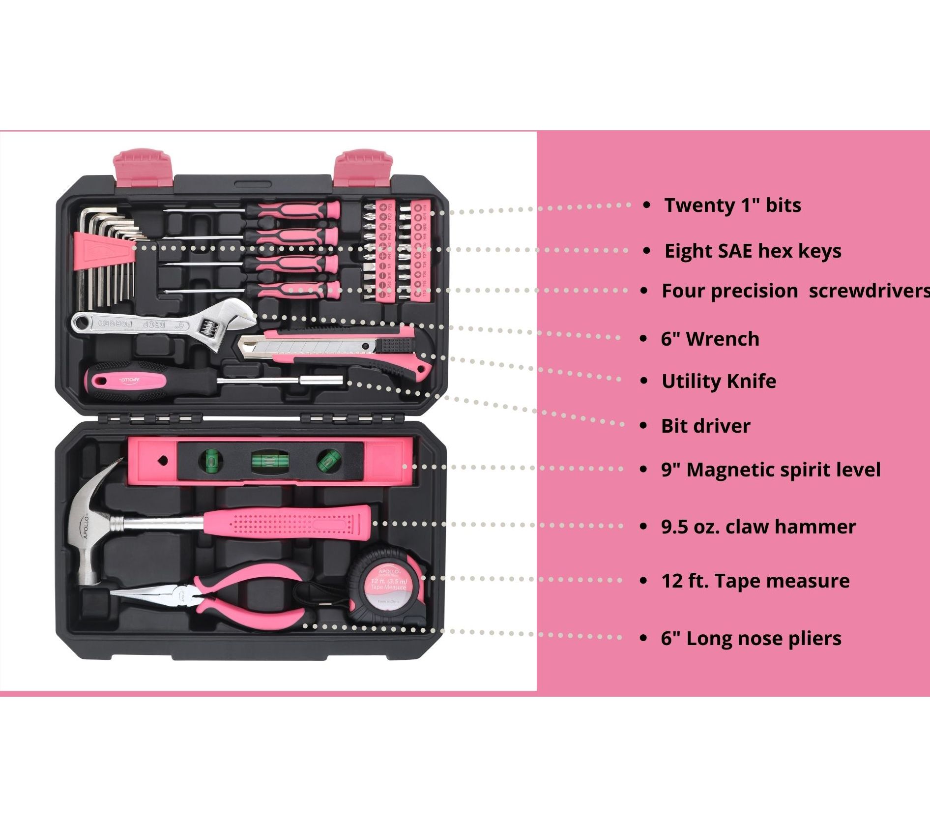 Apollo 39 Piece Household Tool Kit Pink - QVC.com