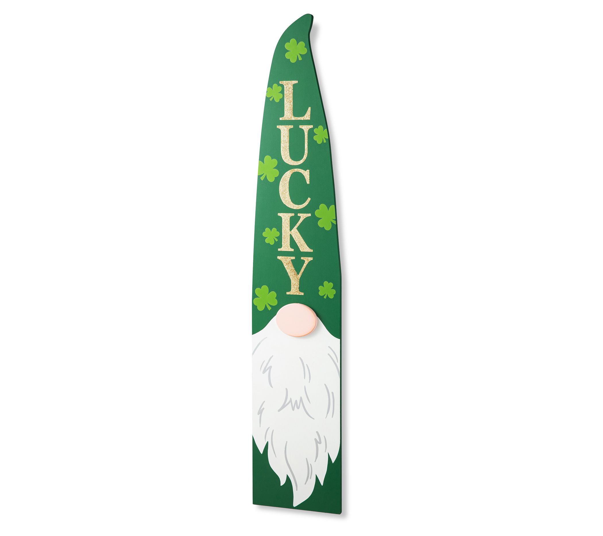 Glitzhome 42" St Patrick's LUCKY Wooden Lepre-Gnome Porch Sign - QVC.com
