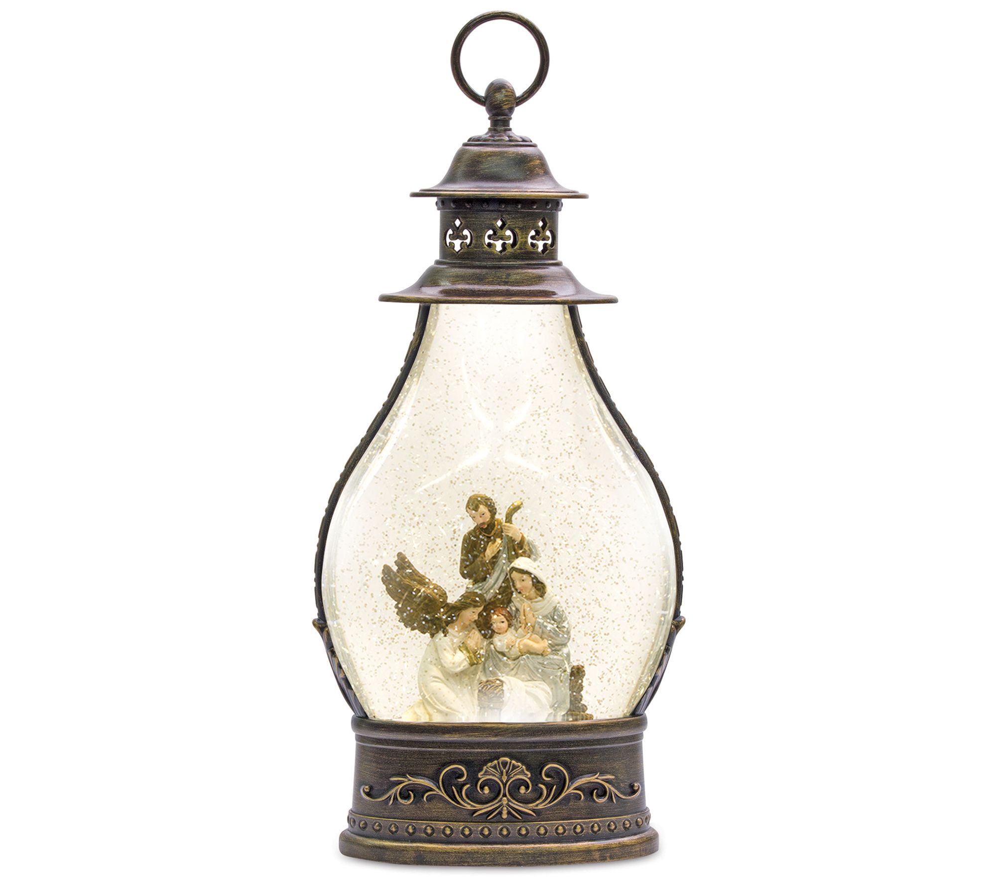 Melrose LED Snow Globe Lantern w Holy Family Nativity 15.5"H - QVC.com