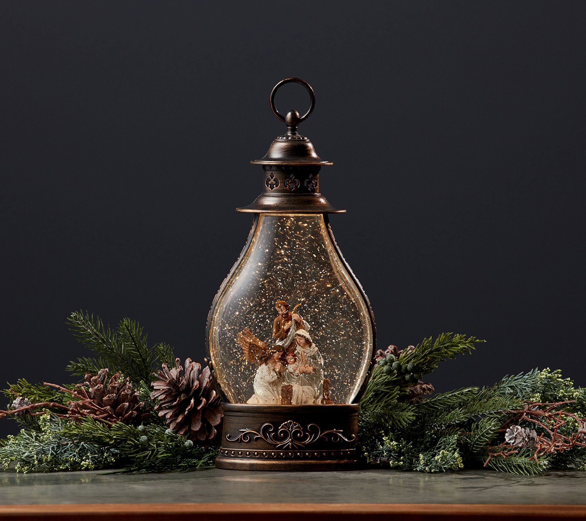 Melrose LED Snow Globe Lantern w Holy Family Nativity 15.5"H - QVC.com