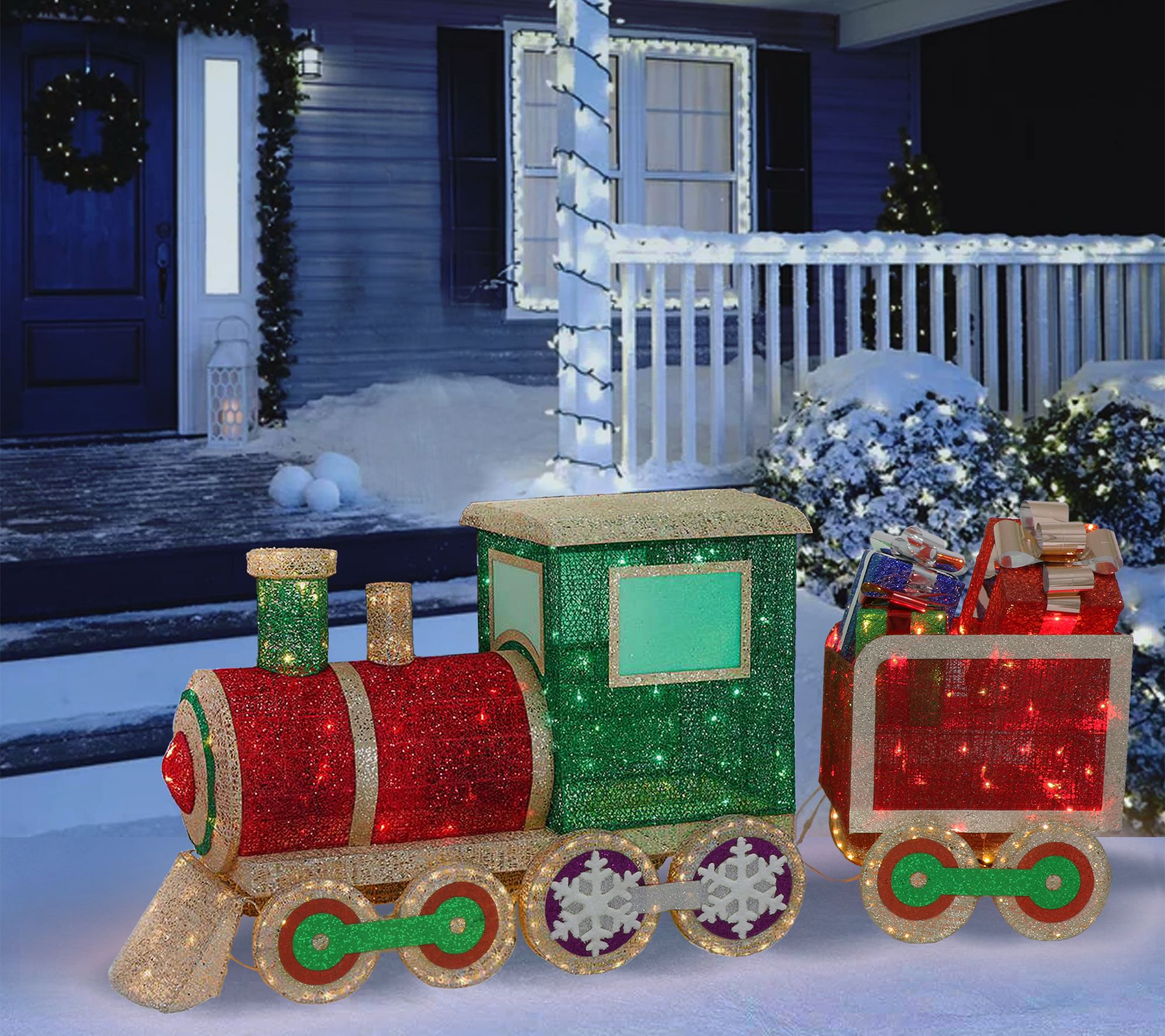 Puleo 68" Pre-Lit Outdoor Wire Frame Train 535Lights - QVC.com