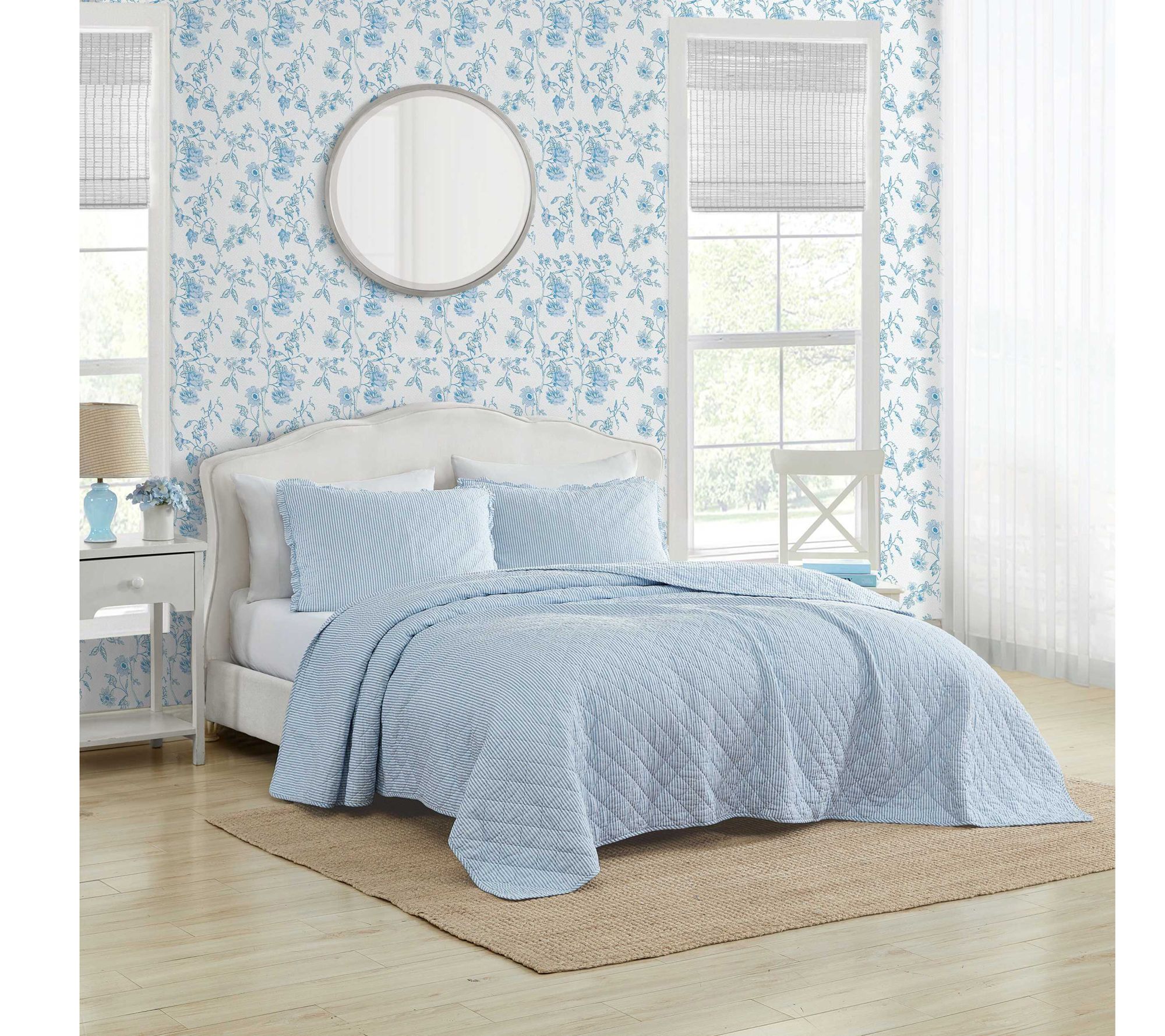 Laura Ashley Oxford Stripe Blue Full/Queen Quilt Sham Set - QVC.com