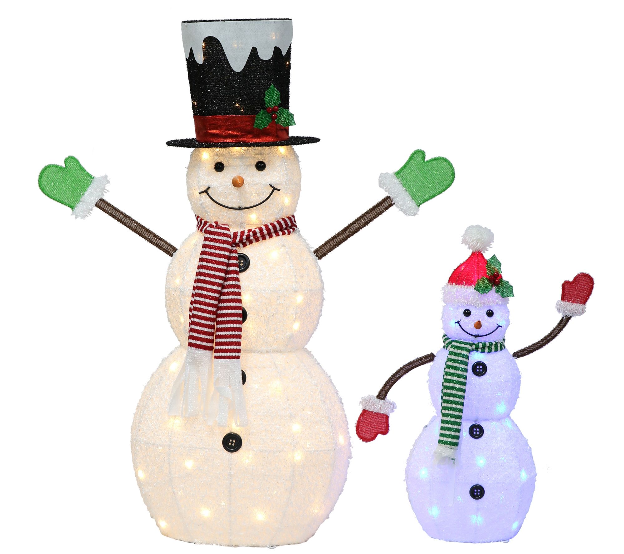 Puleo 2-Piece Lighted Snowmen Set w/100 White and Blue Lights - QVC.com
