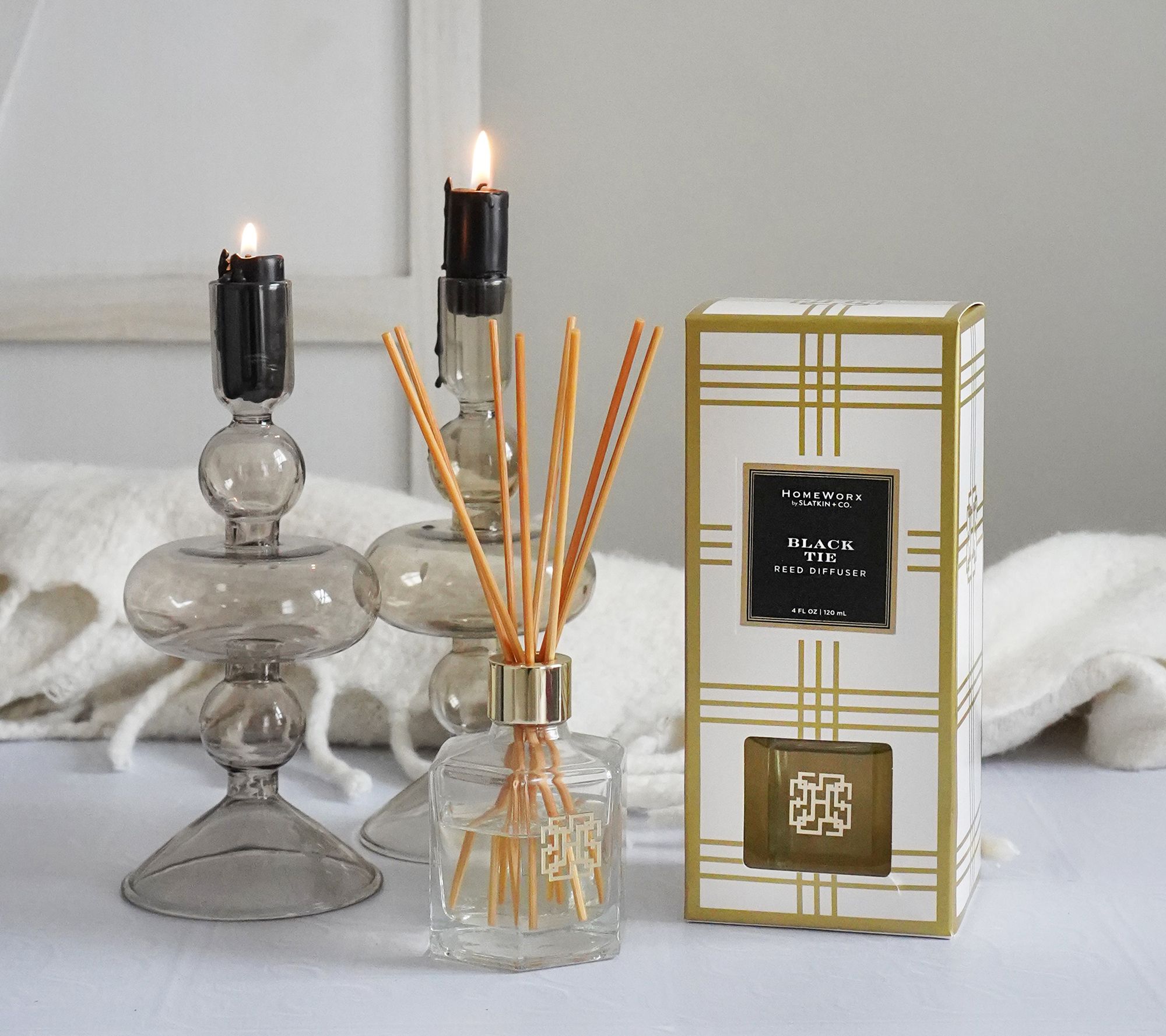 HomeWorx by Slatkin +Co. S/2 Black Tie Reed Sticks - QVC.com