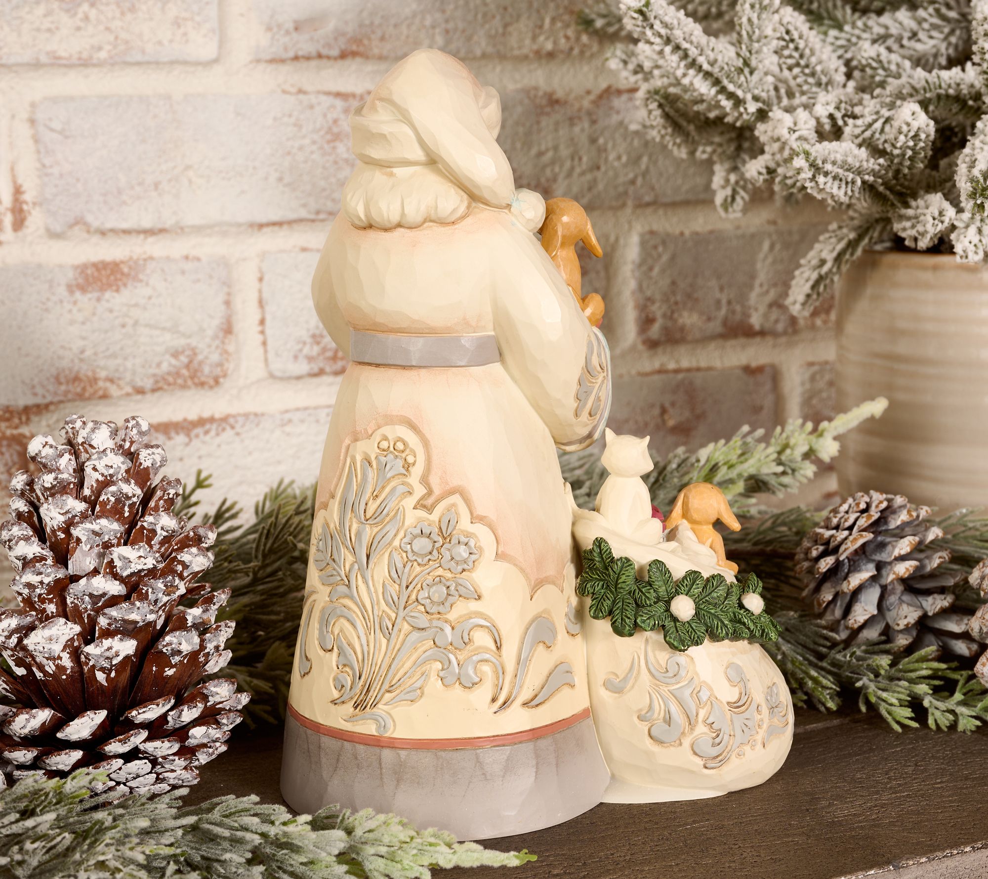 Jim Shore White Woodland 9" Santa with Pets - QVC.com