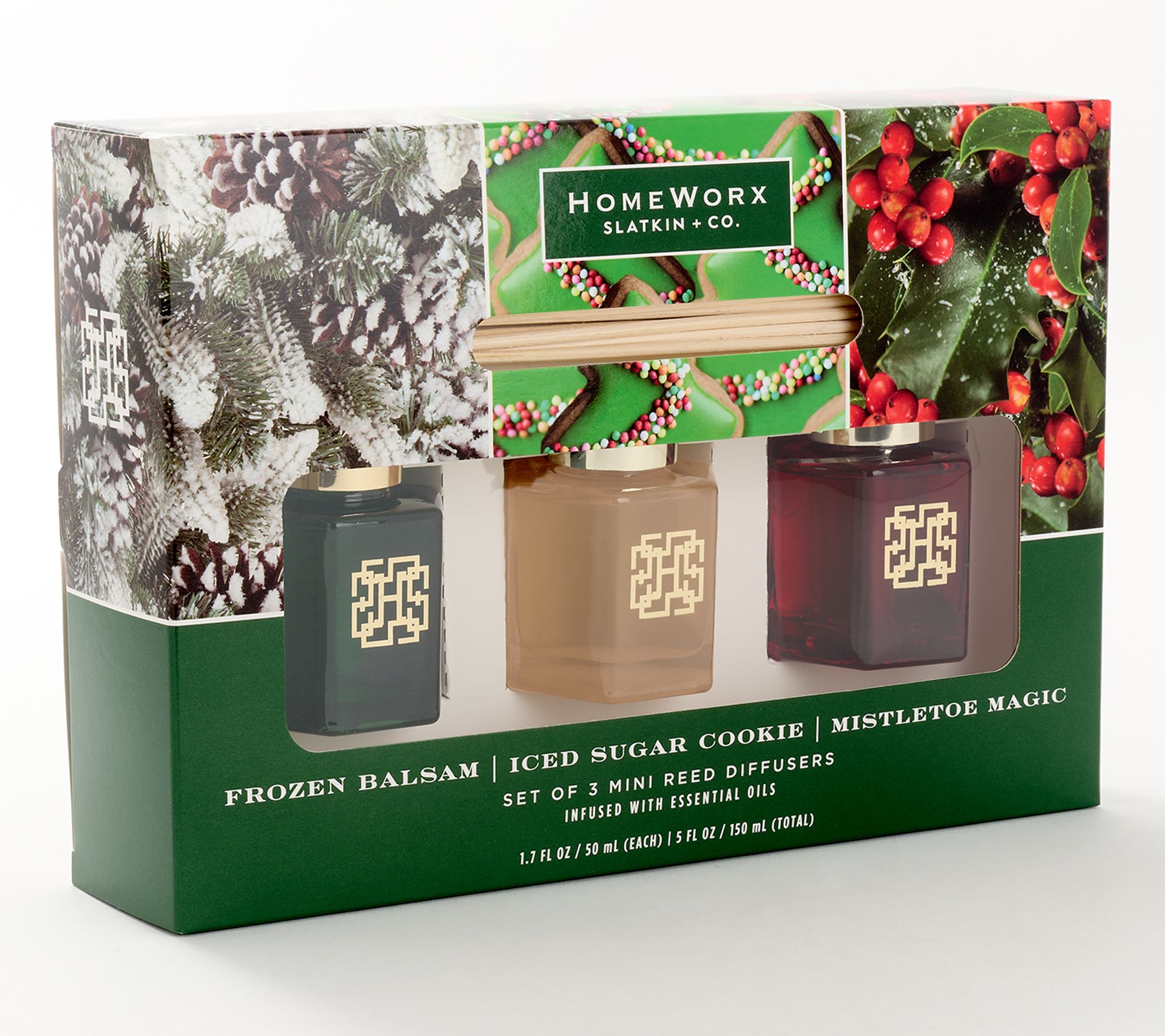 HomeWorx by Slatkin + Co. 3-Piece Holiday Reed Diffuser Gift Set - QVC.com