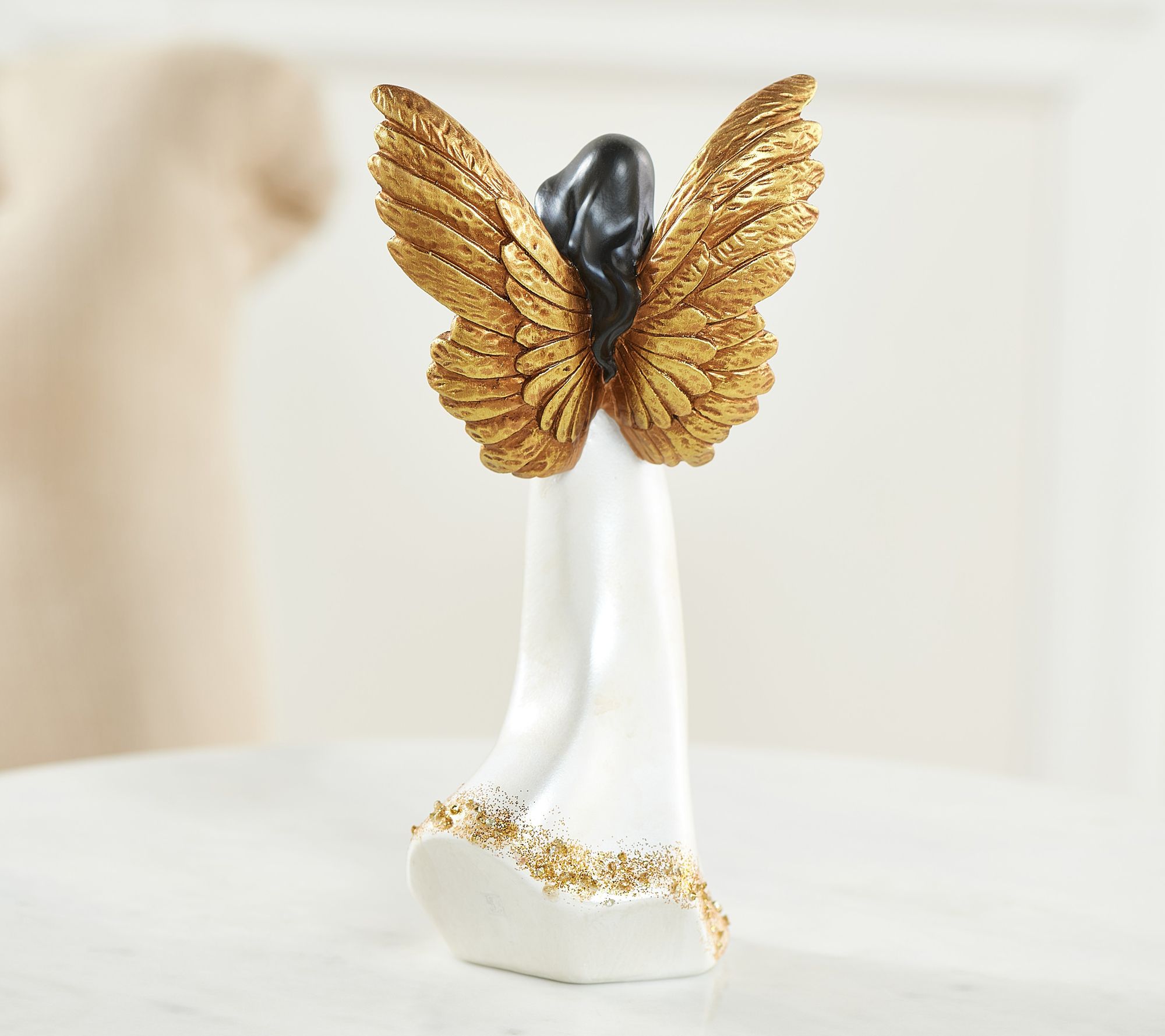 "As Is" 9" Pearlized Black Angel w/ Illuminated Heart - QVC.com