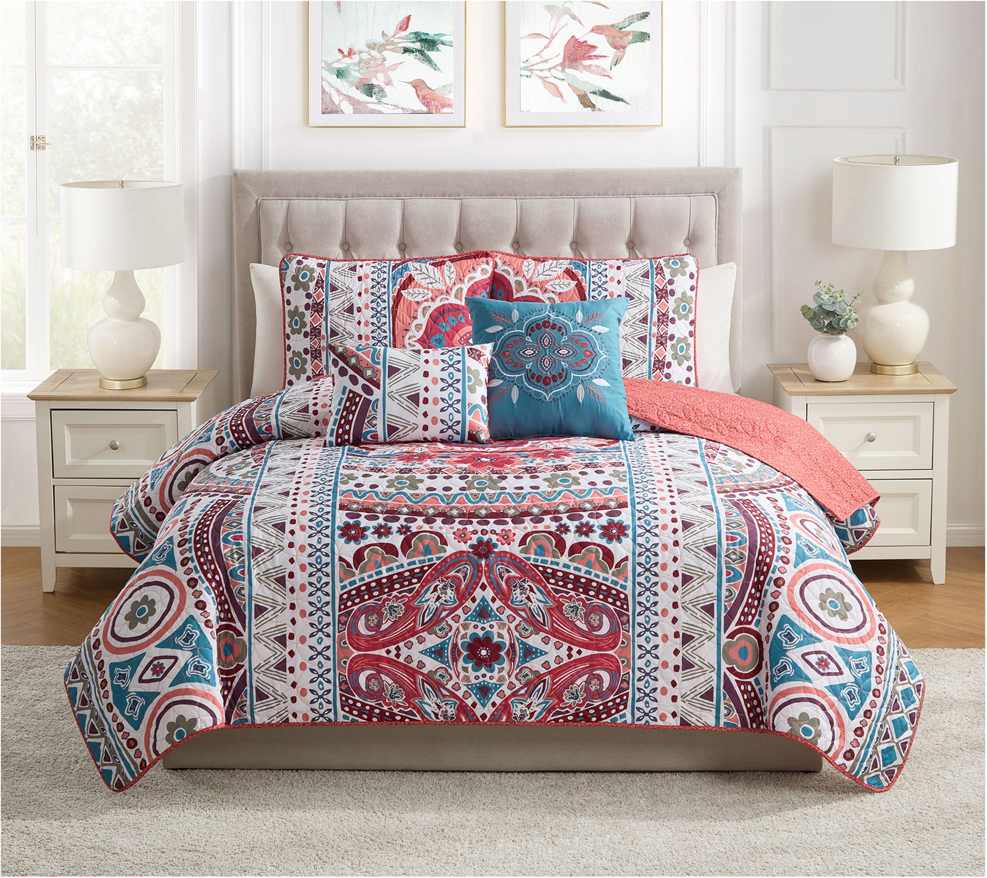 VCNY Home Natasha Reversible Medallion Quilt Set, F/ Q - QVC.com