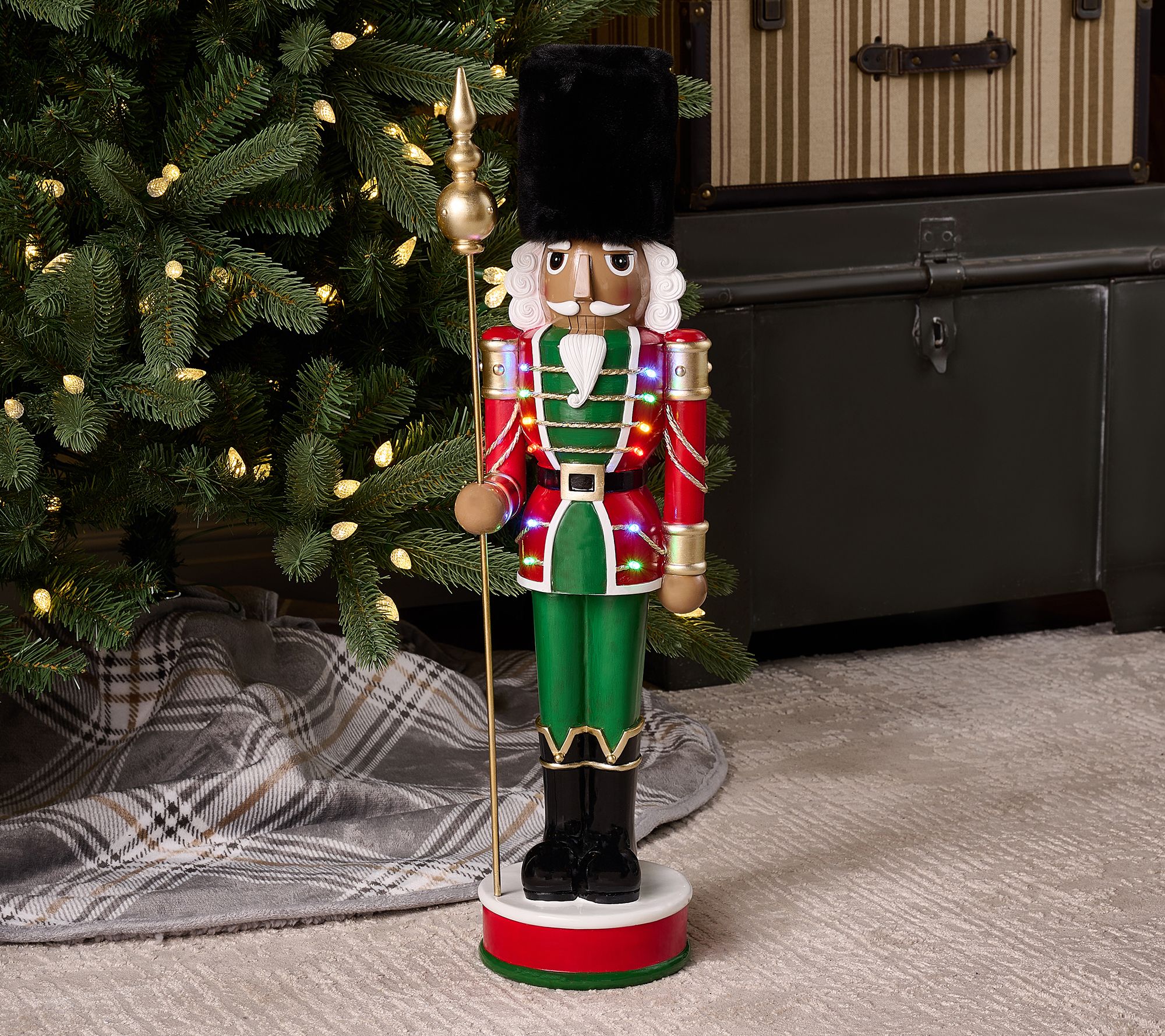 25.5" Illuminated Nutcracker w/ Faux Fur Hat by Valerie - QVC.com