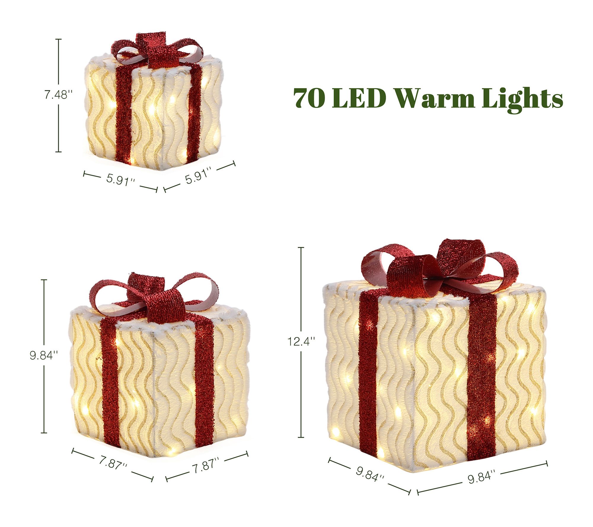 LuxenHome 3-Pc Pre-Lit Wavy-Design Gift Box w/ Ribbons & Bows - QVC.com