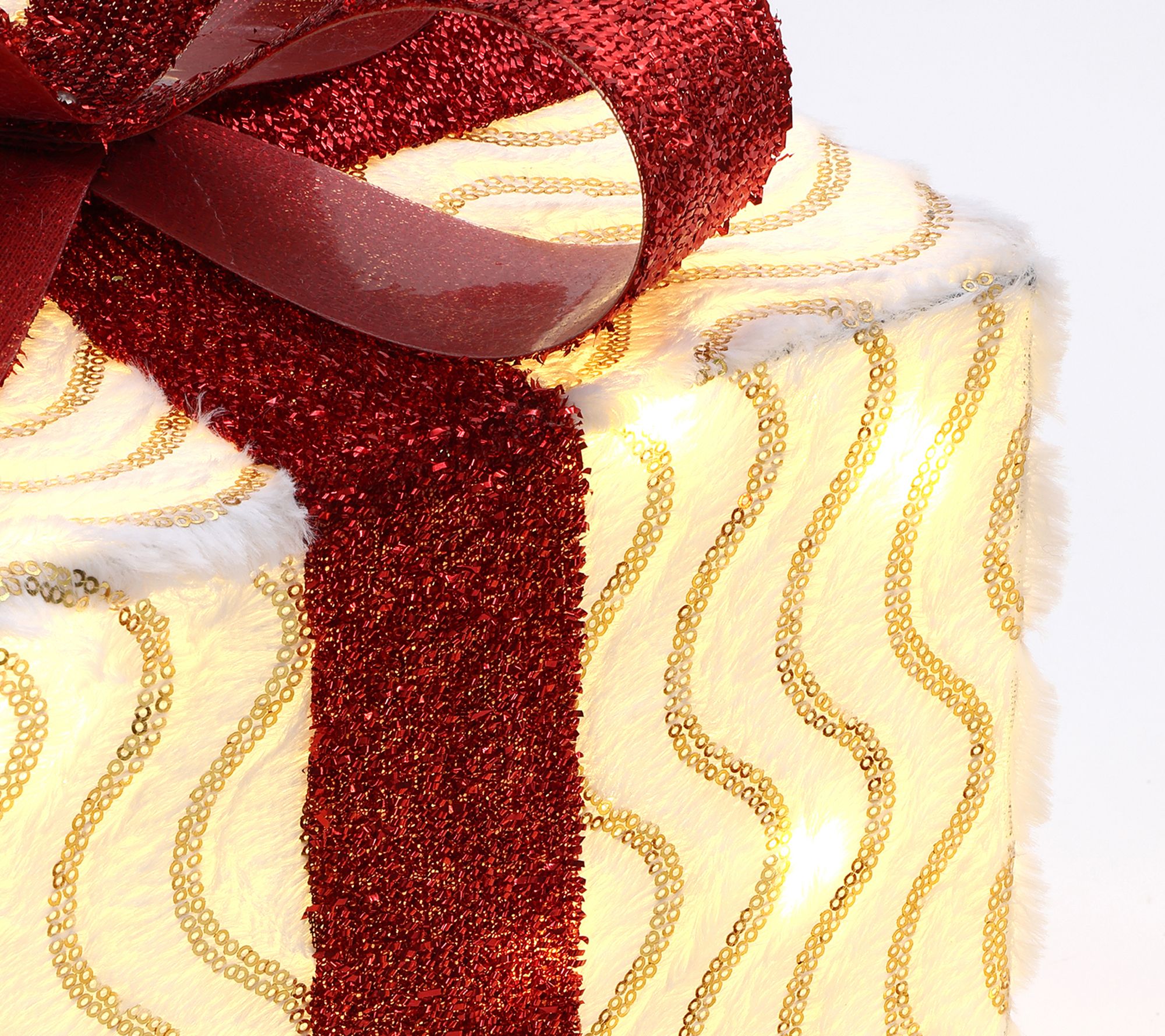 LuxenHome 3-Pc Pre-Lit Wavy-Design Gift Box w/ Ribbons & Bows - QVC.com