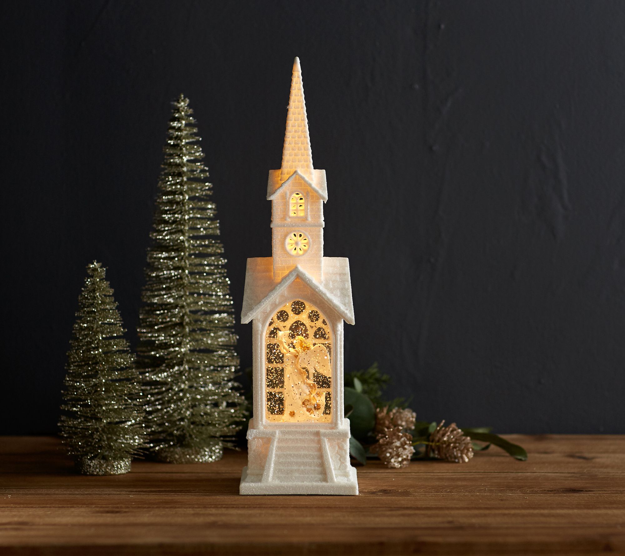 Melrose LED Snow Globe Church with Angel 16.25"H - QVC.com