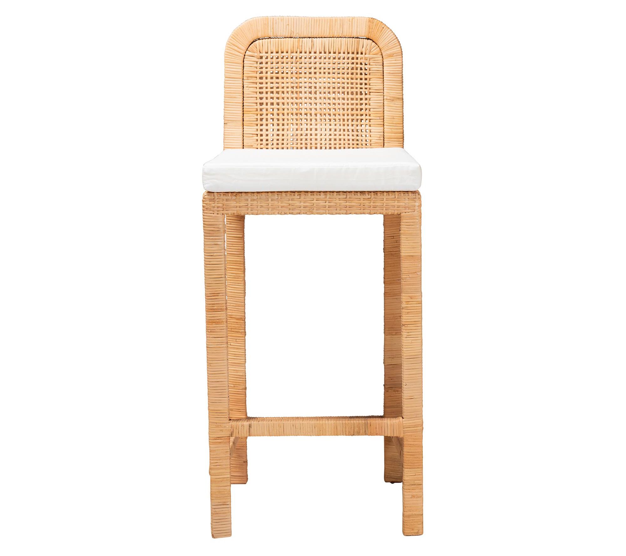 bali & pari Zariah Brown Rattan and Mahogany Wood Bar Stool - QVC.com