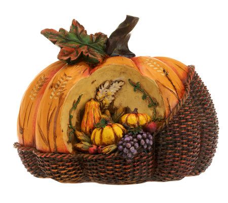 Basket Weave Pumpkin with Carved Harvest Accents by Valerie - QVC.com