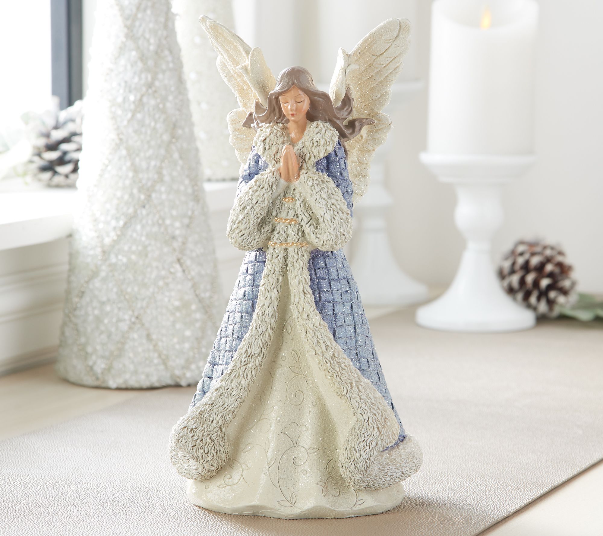 10" White Angel Figure with Detailed Coat by Valerie - QVC.com