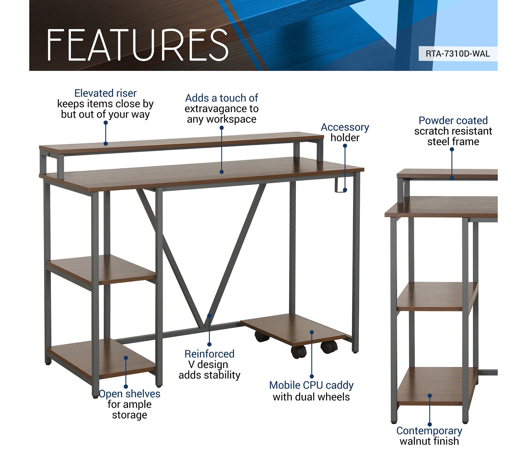 Techni Mobili 46"W Industrial Writing Desk W/Computer Dolly - QVC.com