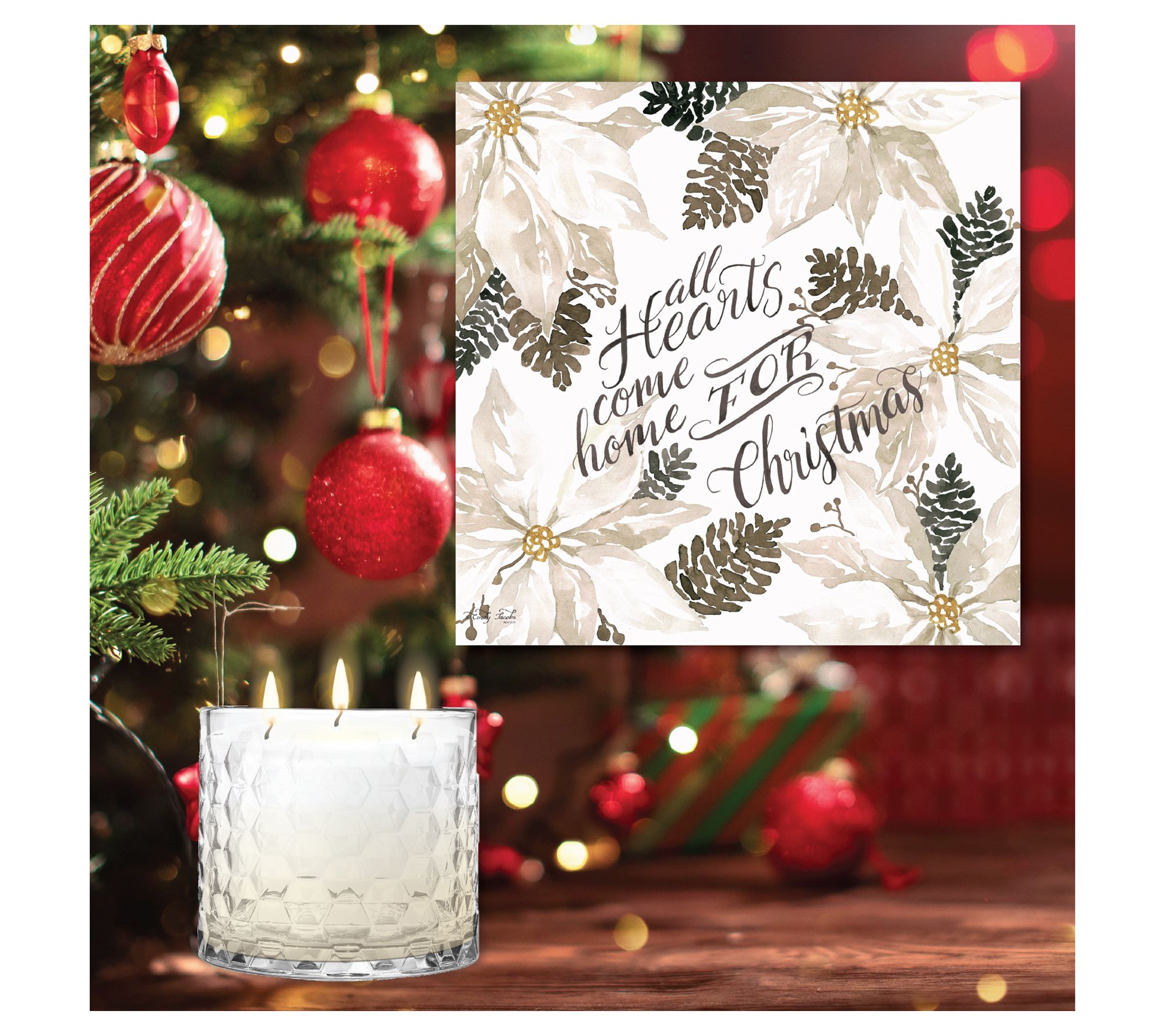 Courtside Home for Christmas 8x8 Art & 13.5 oz 3-Wick Candle - QVC.com