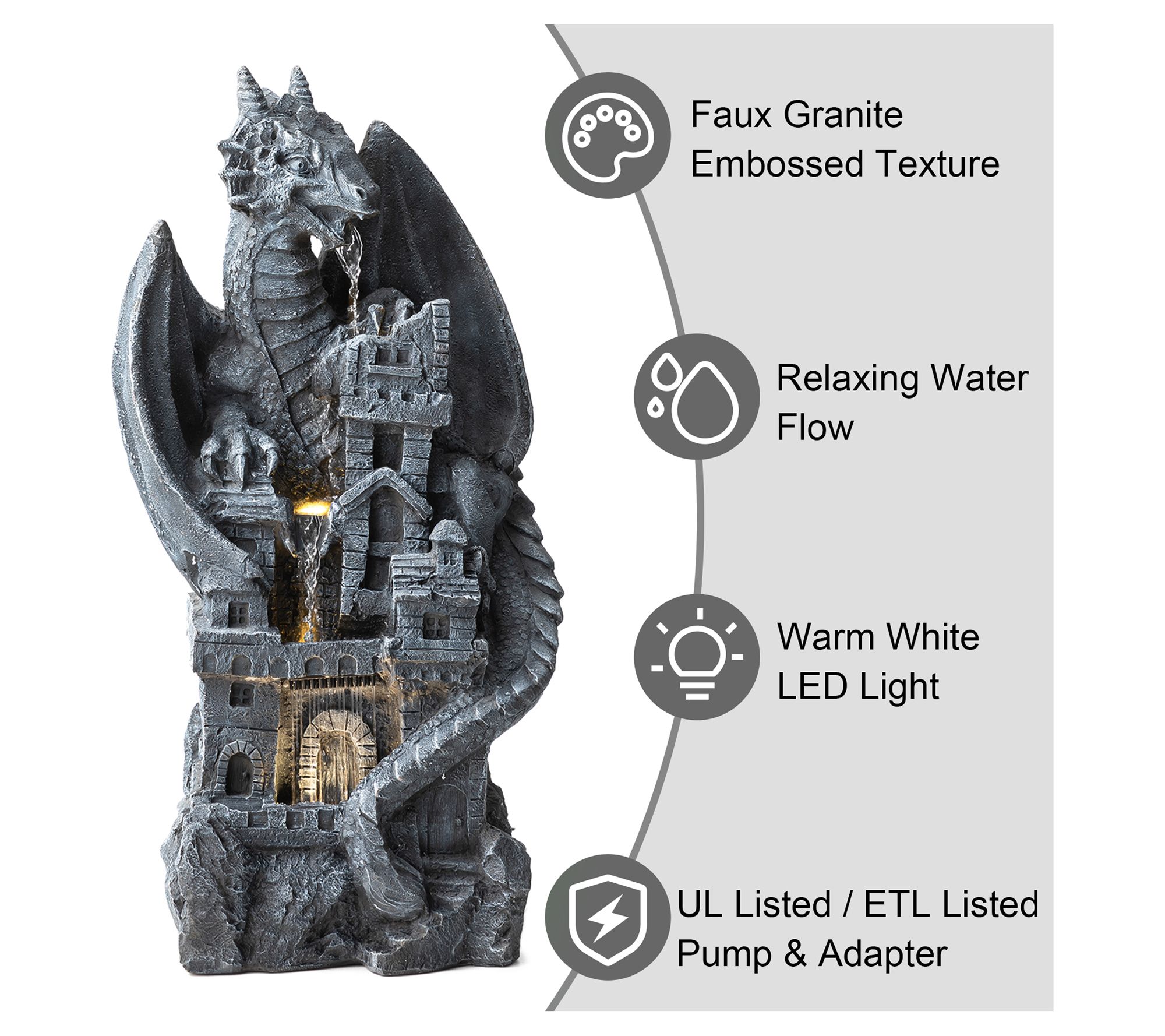 Glitzhome 37" Gothic Dragon Castle 4-Tier LED Outdoor Fountain - QVC.com