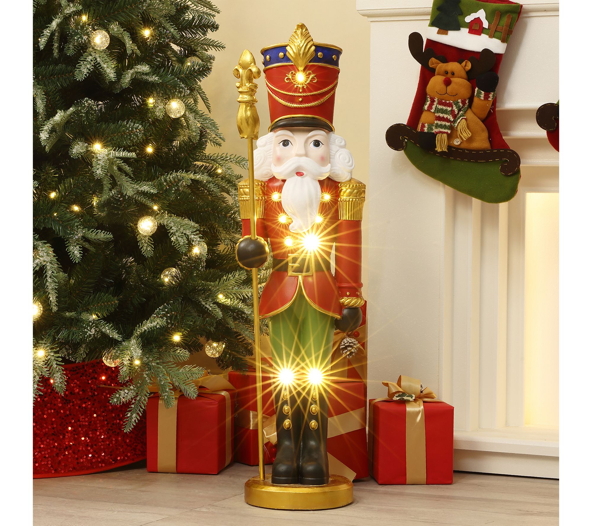LuxenHome 3ft Lighted Nutcracker Soldier with Scepter - QVC.com