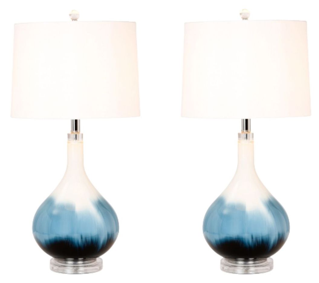 Set of 2 Ombre Blue and White Glass Table Lamps - QVC.com