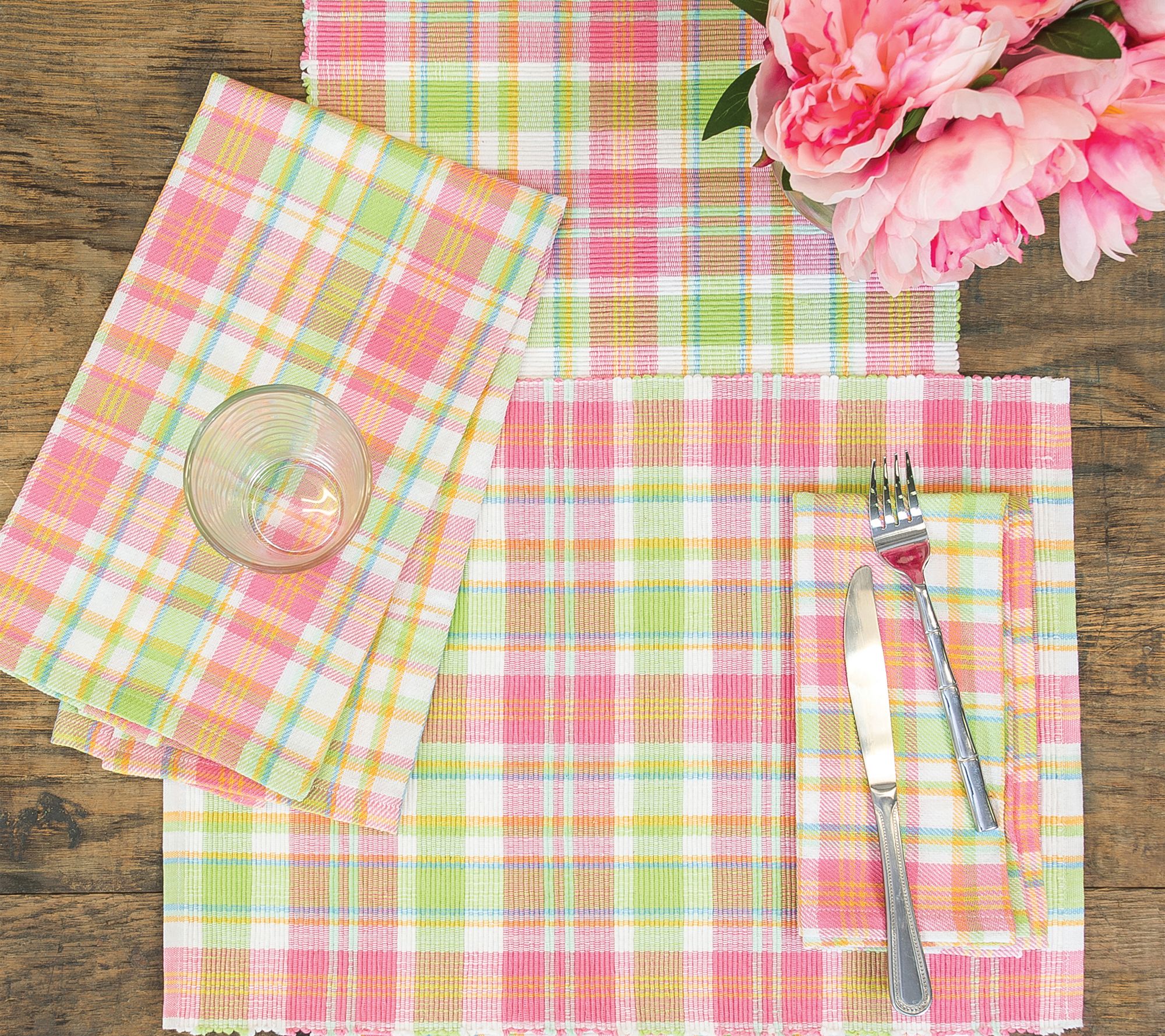 Set of 4 Palm Plaid Napkin by Valerie - QVC.com