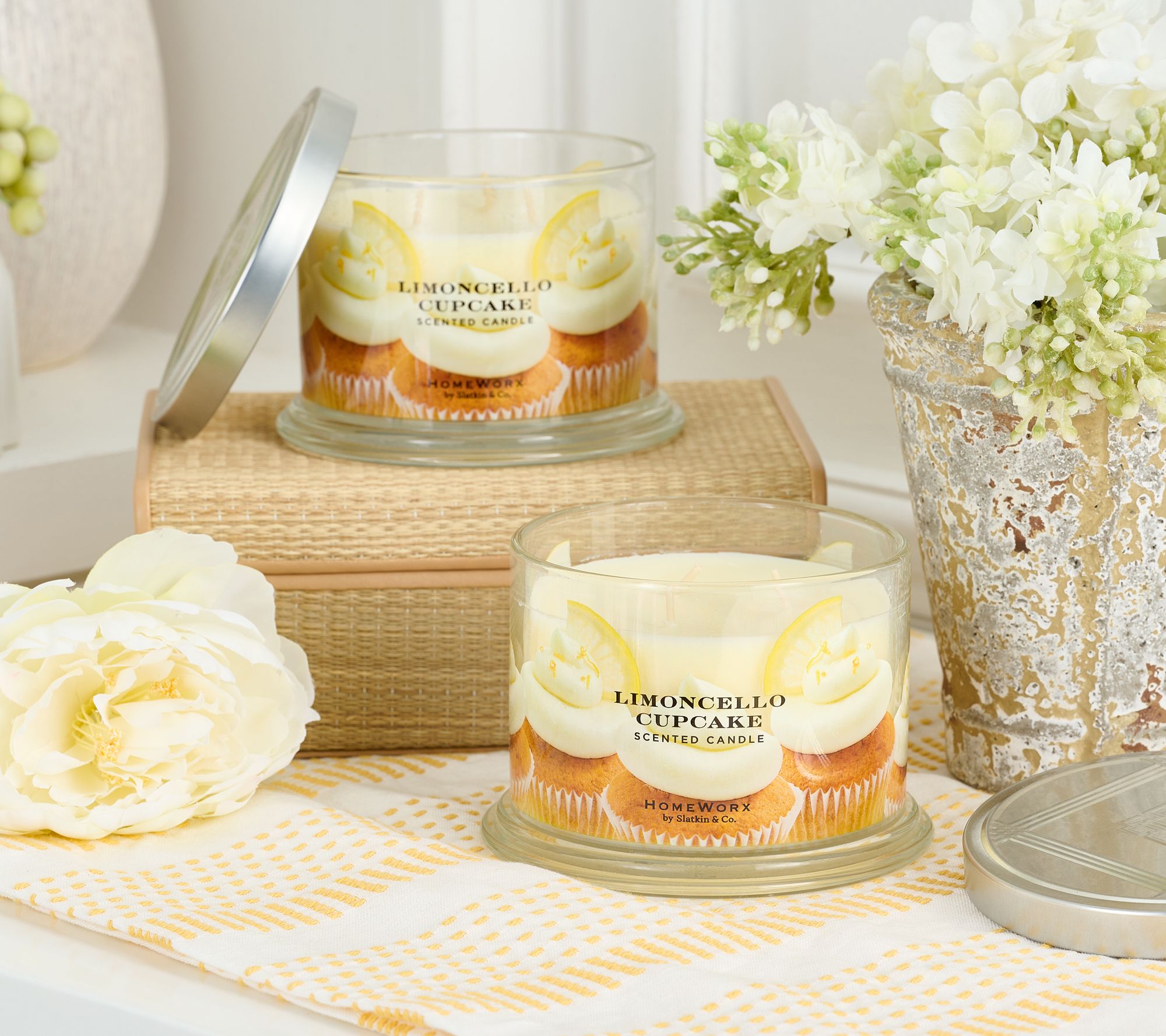 HomeWorx by Slatkin & Co. S/2 Limoncello Cupcake 14oz Candles - QVC.com