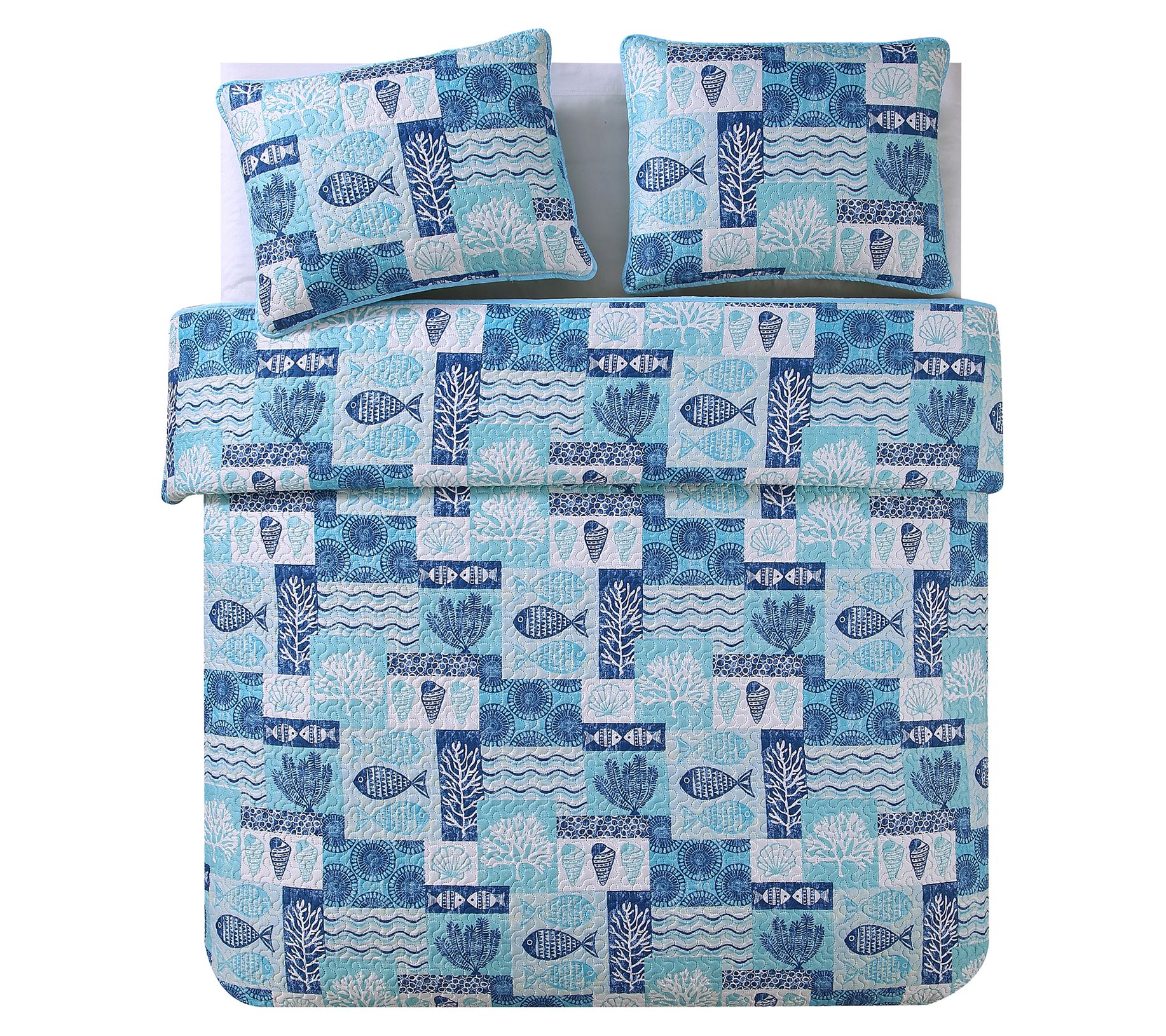 VCNY Home Patchwork Sea Life Reversible Quilt St- Full/ Queen - QVC.com